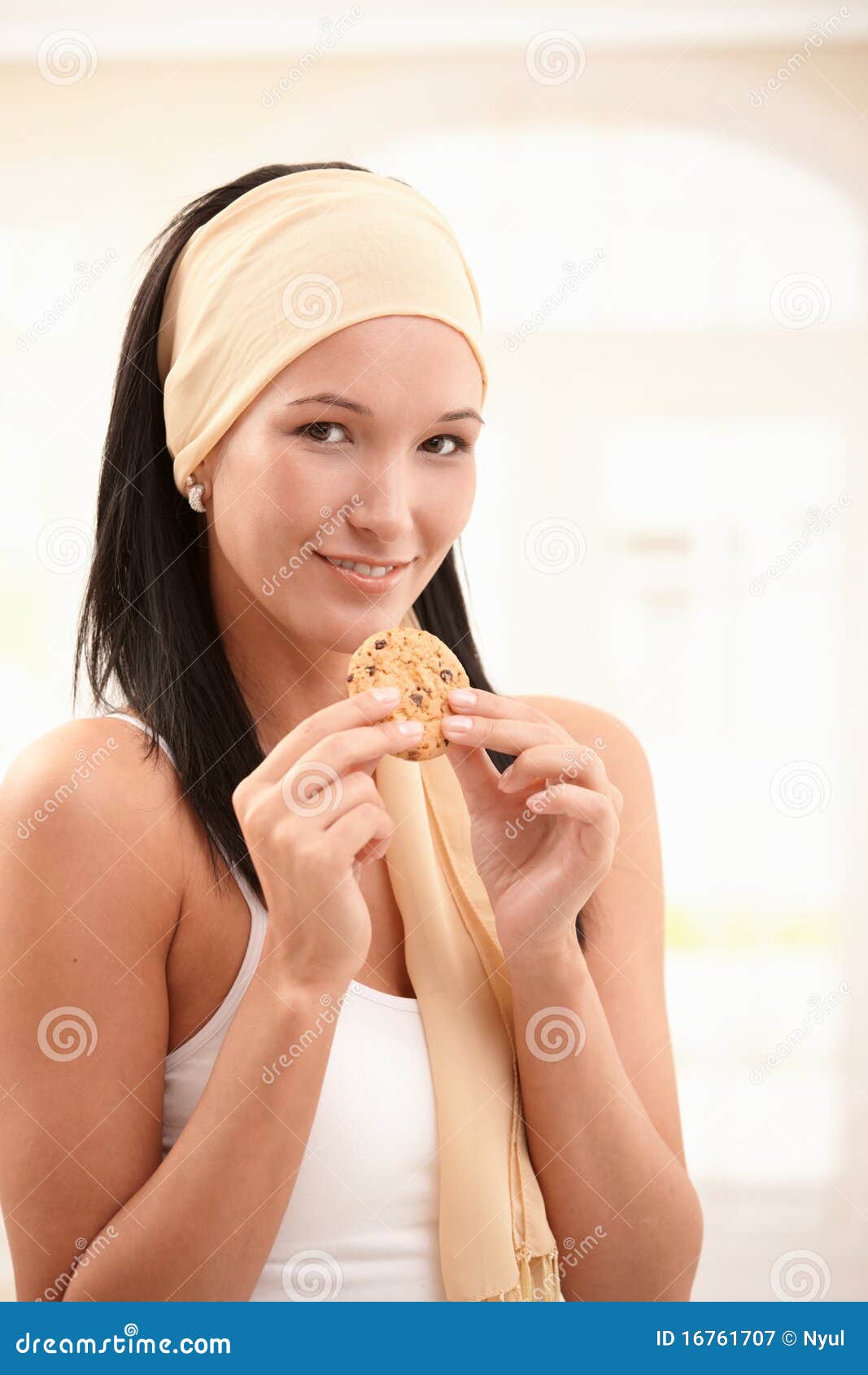 Cheerful Woman Having Cookie Stock Image - Image of female, hair: 16761707