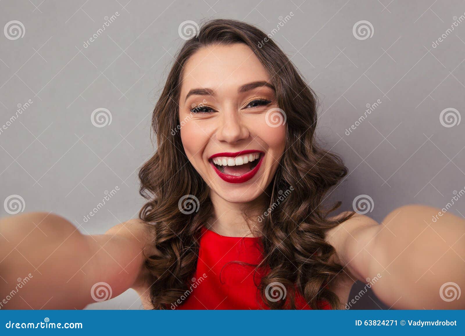 Cheerful Woman Making Selfie Photo Stock Image Image Of Beauty