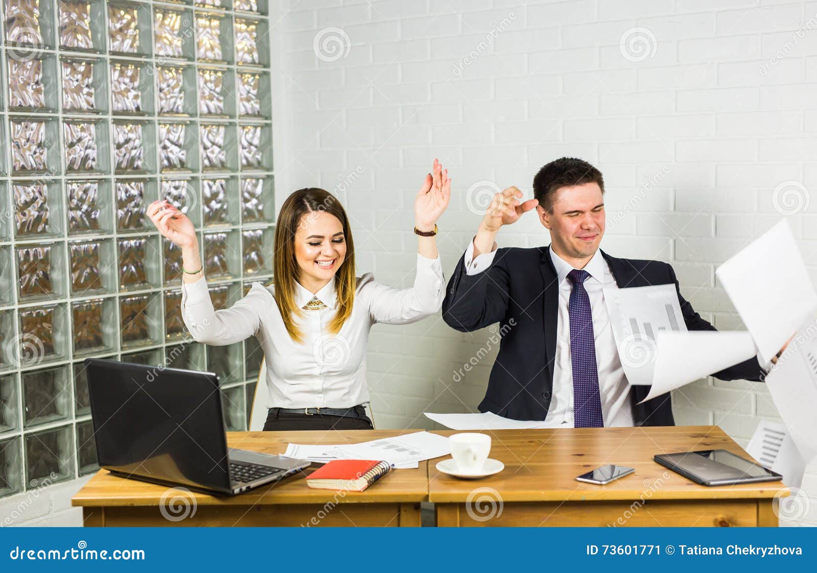 Cheerful Workers Throwing Paper and Smiling in the Office Stock Image ...
