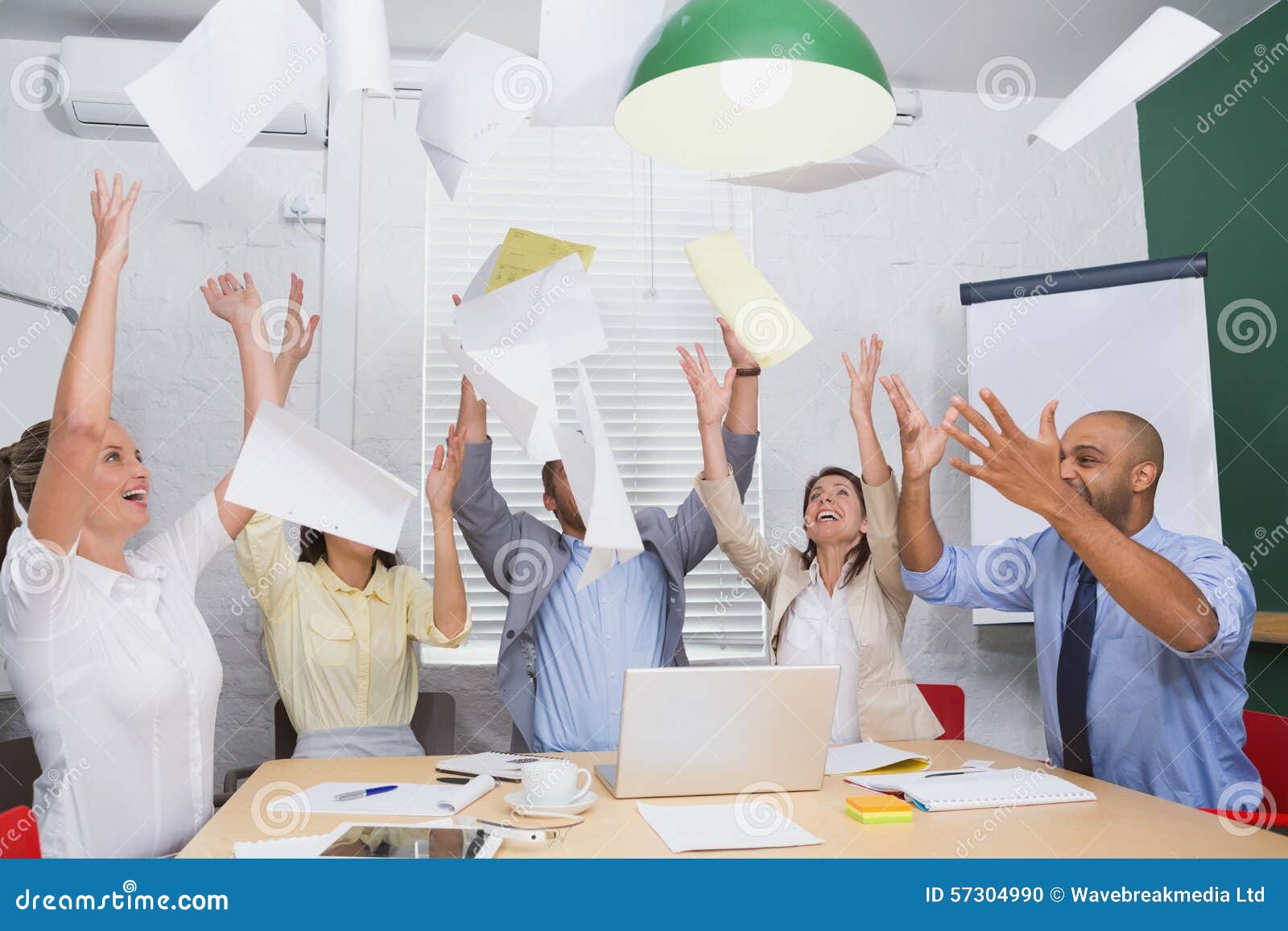 Cheerful Workers Throwing Paper and Smiling Stock Photo - Image of ...