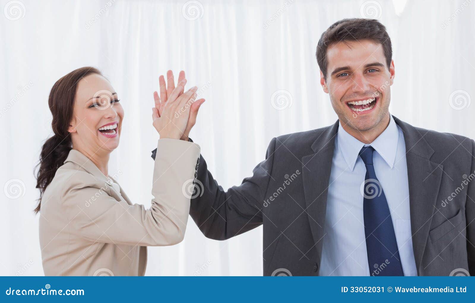 Cheerful Workmates Doing High Five Stock Image - Image of office ...
