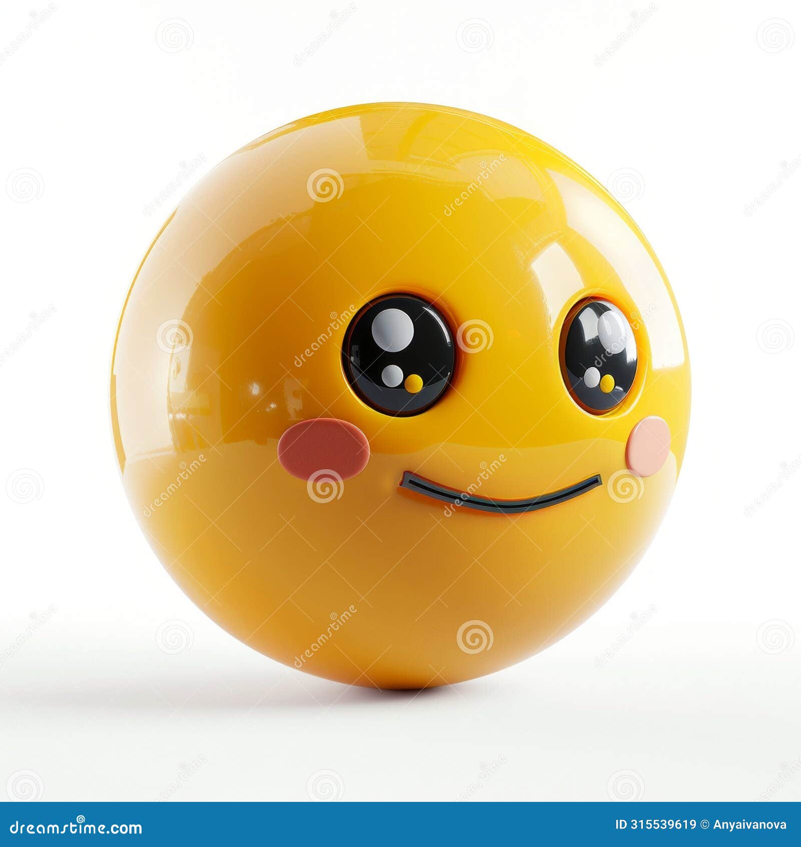 Cheerful Yellow Emoticon Sphere with Smiling Face on White Background ...