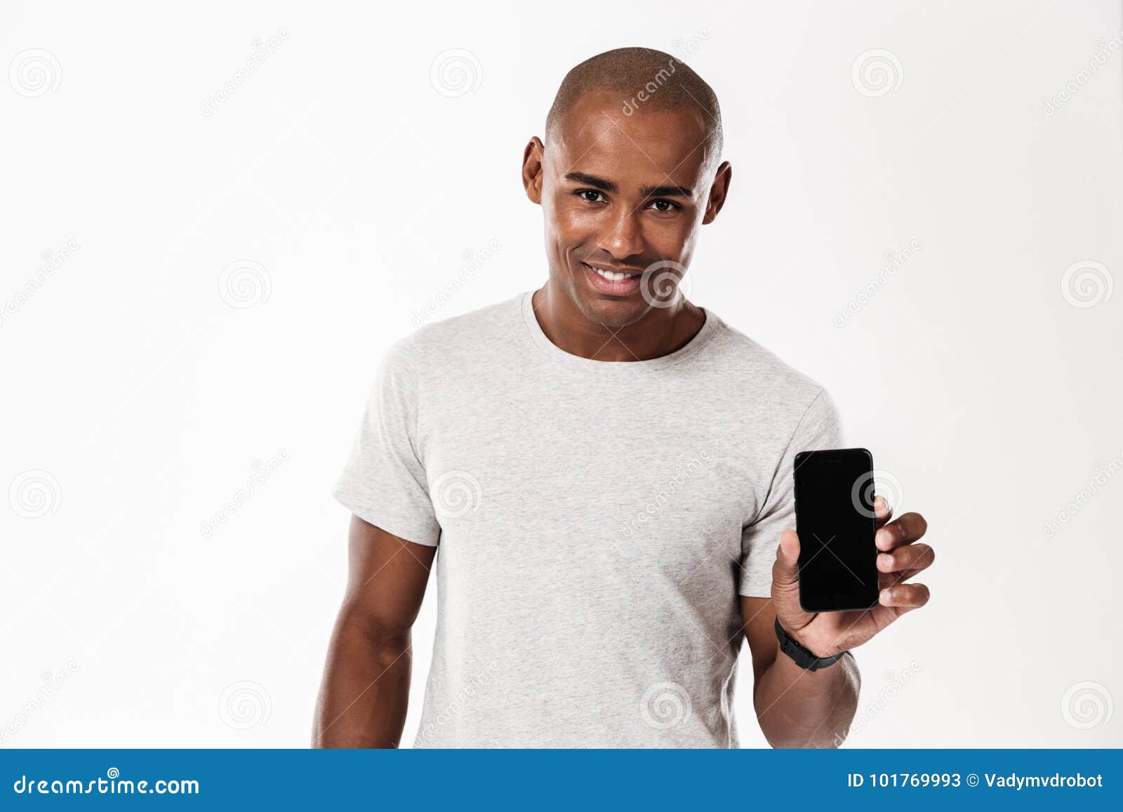 Cheerful Young African Man Showing Display of Mobile Phone. Stock Image ... Cheerful Young African Man Showing Display of Mobile Phone. Stock Image ...