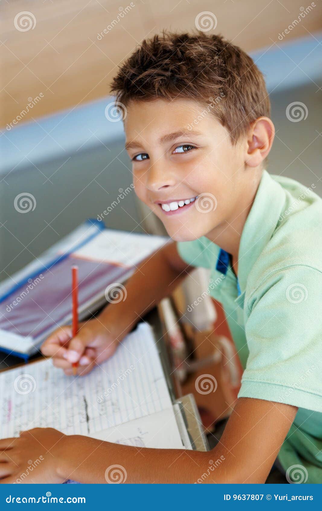 Cheerful Young Boy Doing His Homework Stock Image - Image of portrait ...
