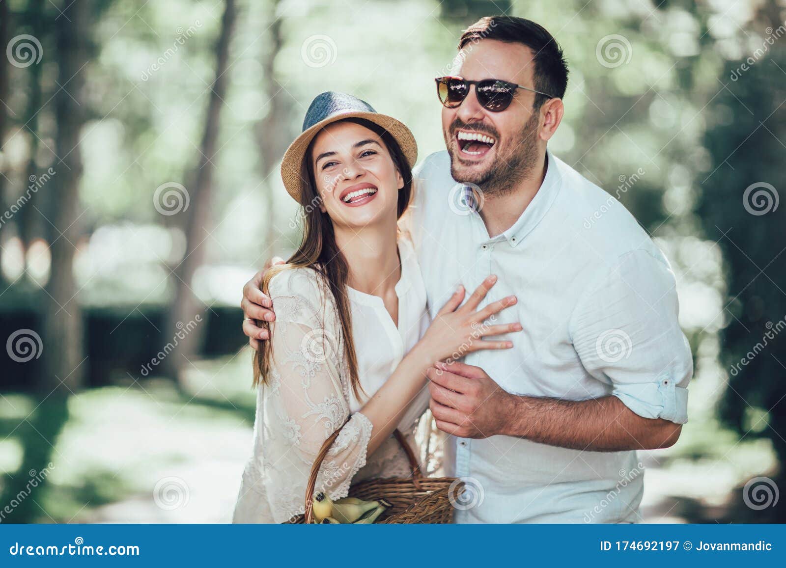 Young Couple Having Fun and Laughing Together Outdoors Stock Image ...