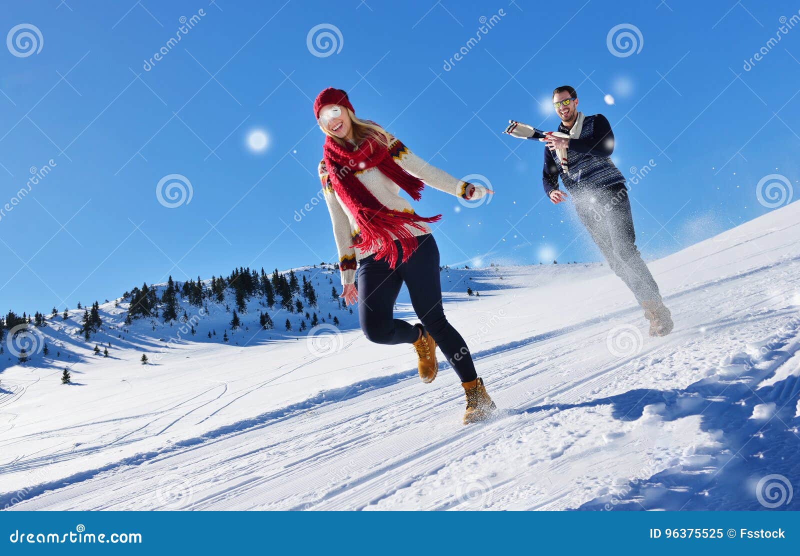 Cheerful Young Couple Having Fun in Winter Park Stock Image - Image of ...