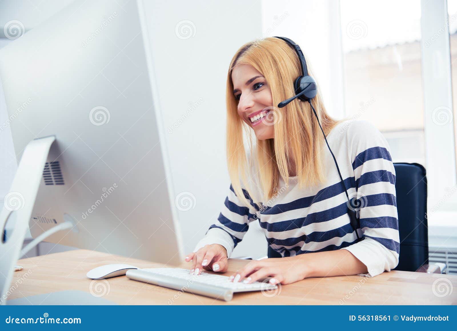 Cheerful Young Female Operator with Headset Stock Image - Image of ...