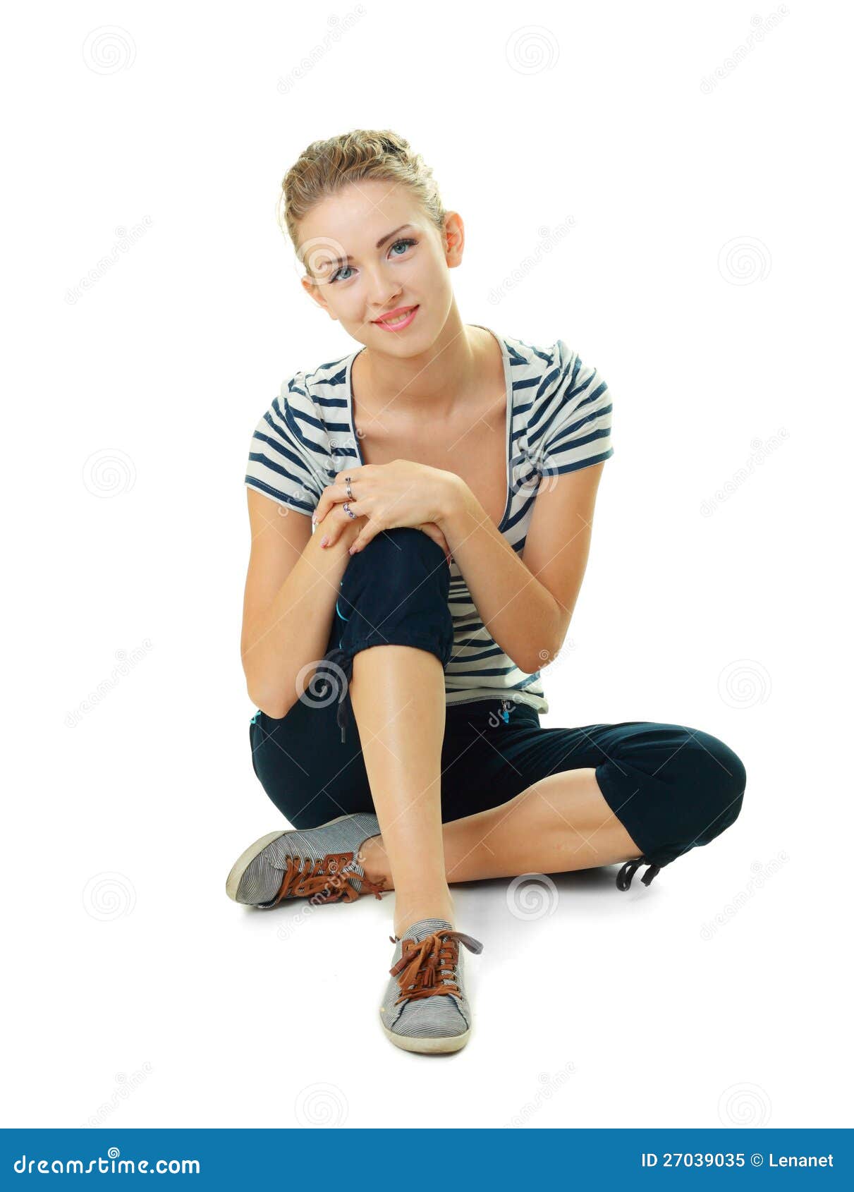 Cheerful Young Fit Woman Sitting Down Royalty Free Stock Photo - Image ...
