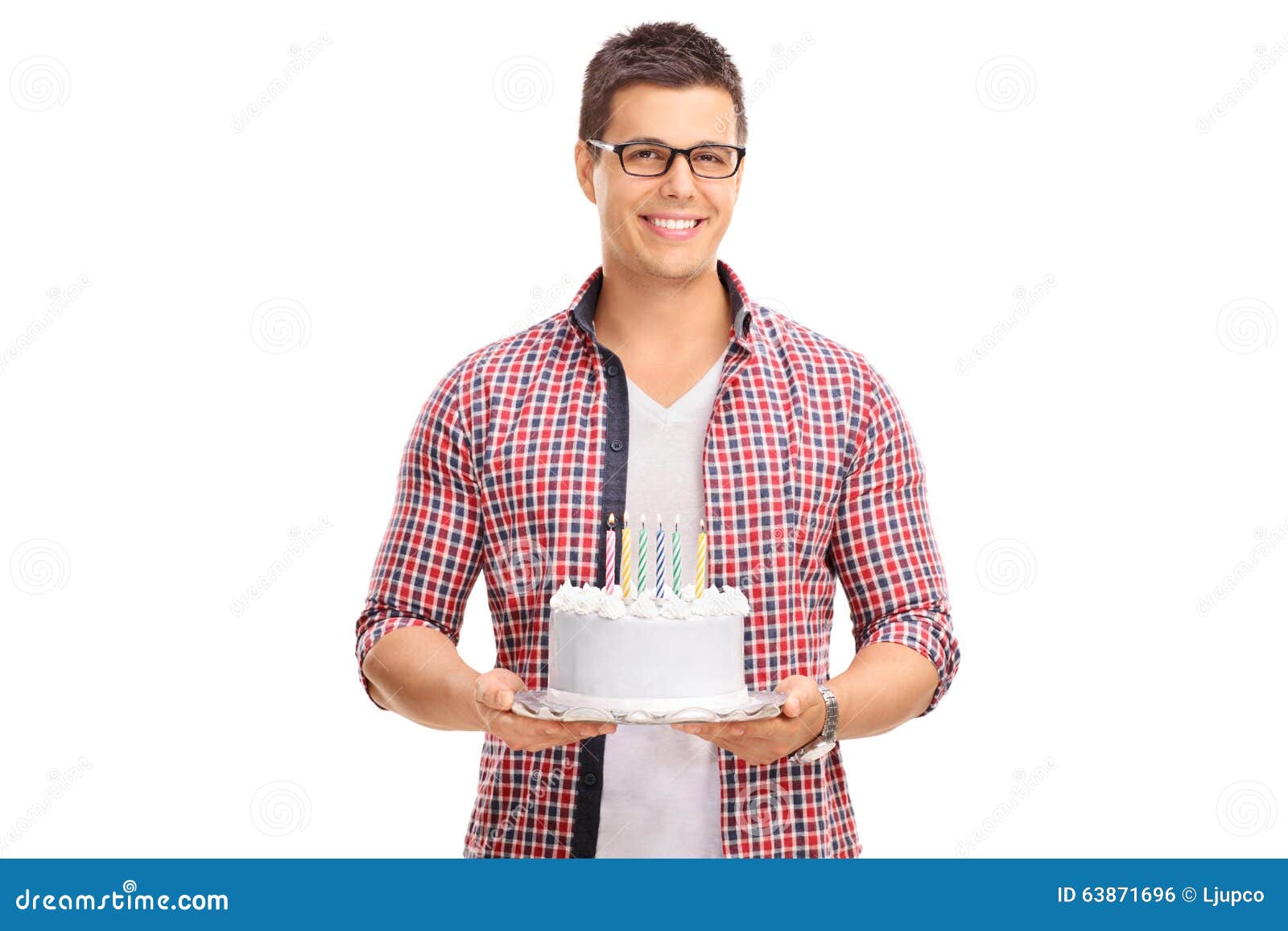 Cheerful Young Guy Holding a Birthday Cake Stock Photo - Image of hold ...