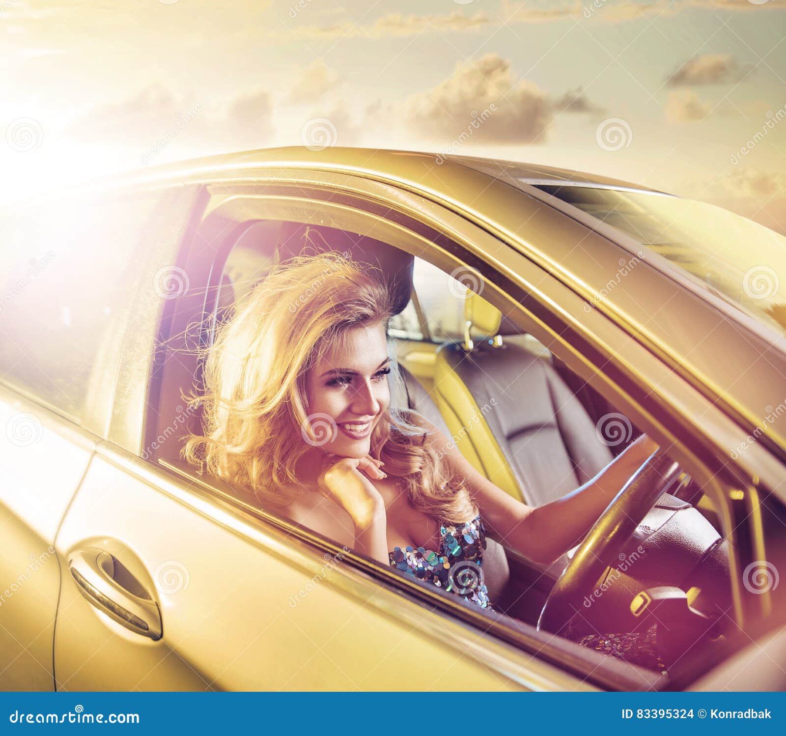 Cheerful Young Lady Driving a Limo Stock Photo - Image of beautiful ...