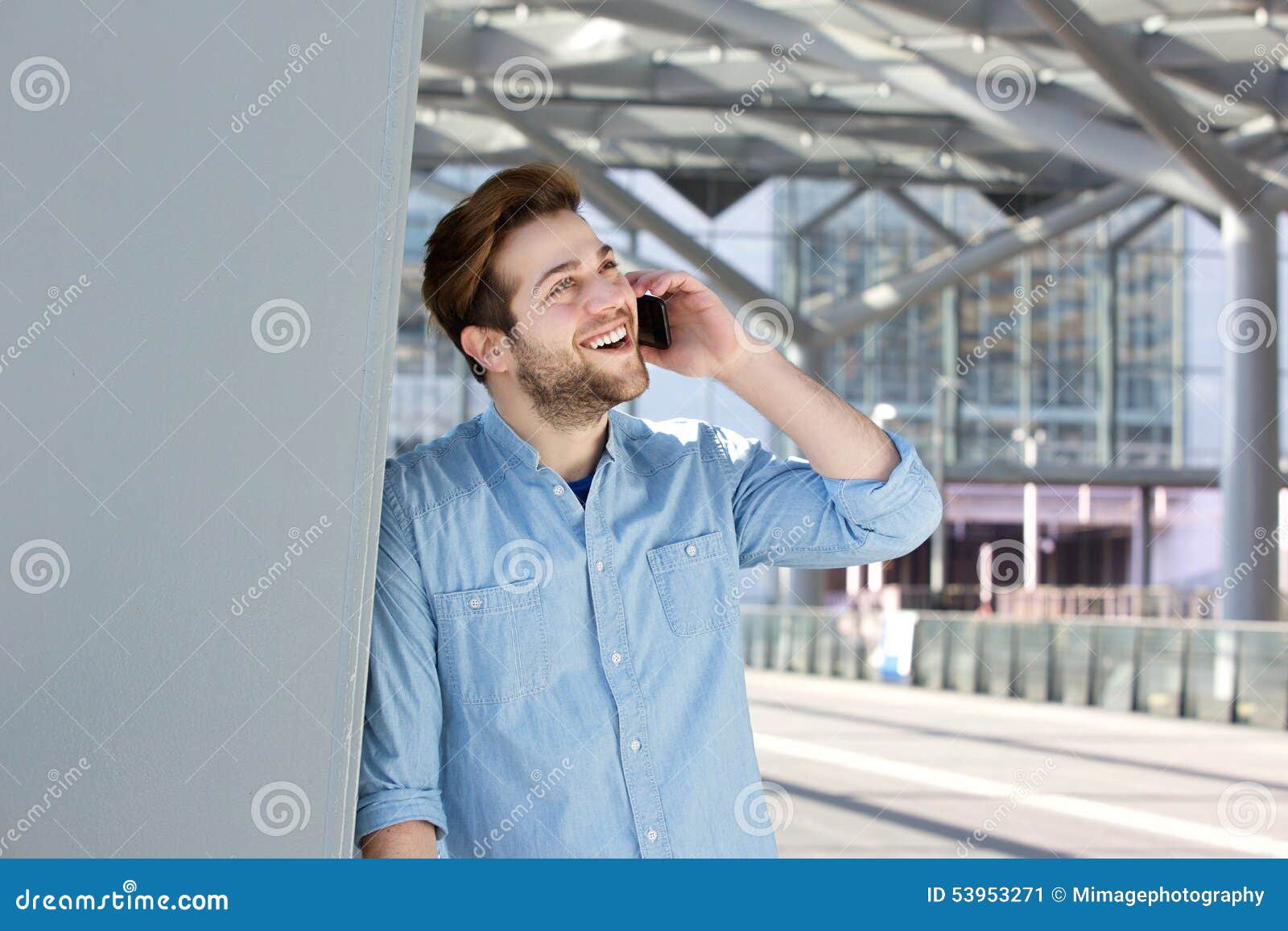 Cheerful Young Man Calling with Cell Phone Stock Image - Image of ...