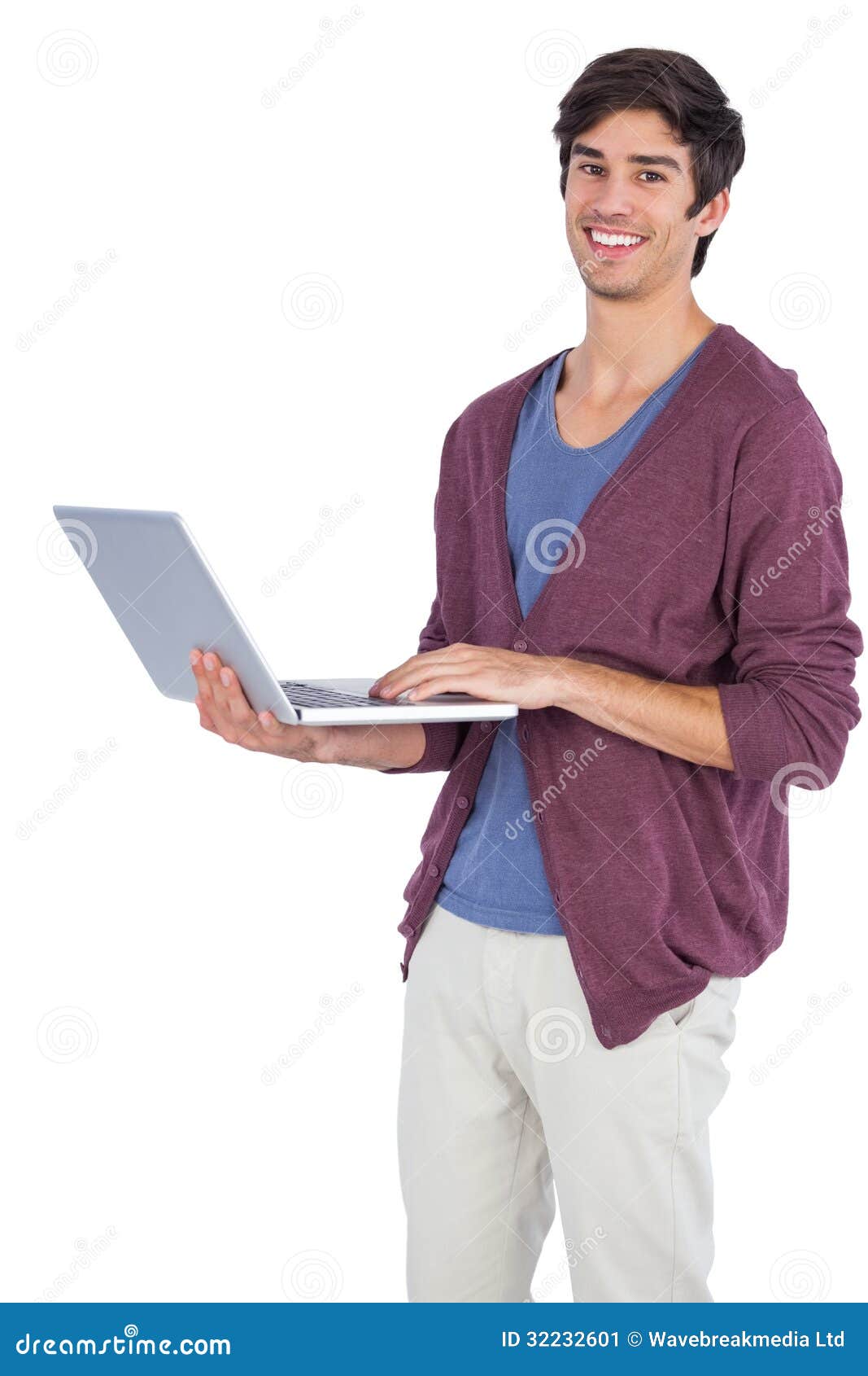 Cheerful Young Man Holding a Laptop Stock Image - Image of hispanic ...