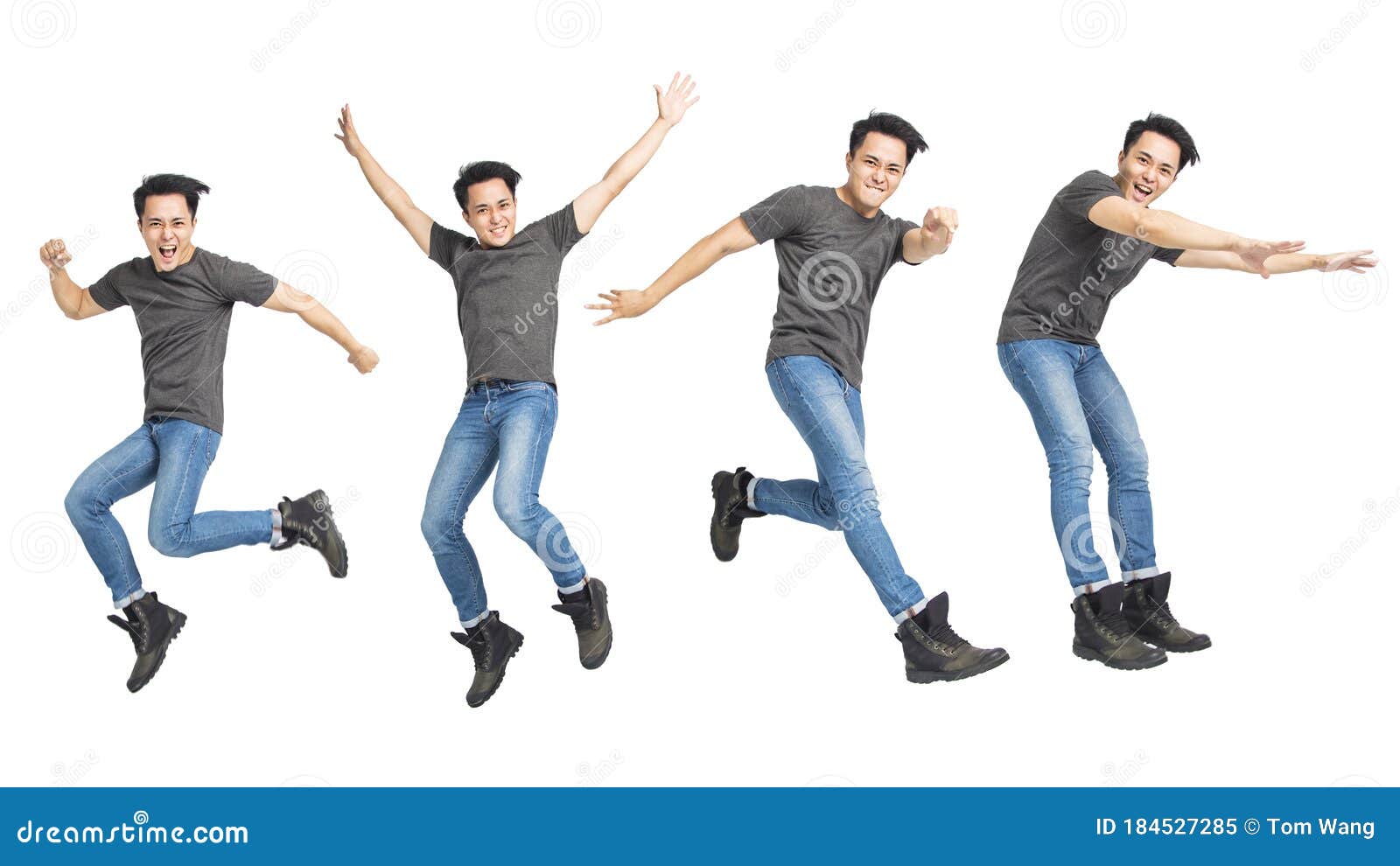 Cheerful Young Man Jumping Over White Background Stock Image - Image of ...