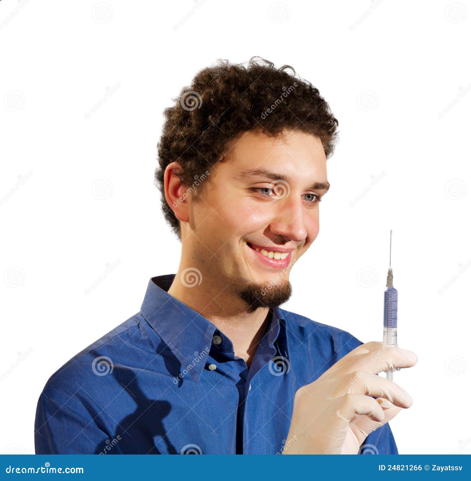 Cheerful Young Man with a Syringe Stock Photo - Image of needle ...