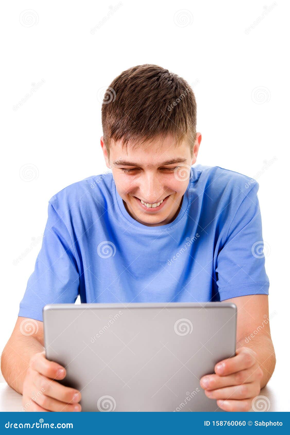 Young Man with a Tablet stock photo. Image of cheerful - 158760060