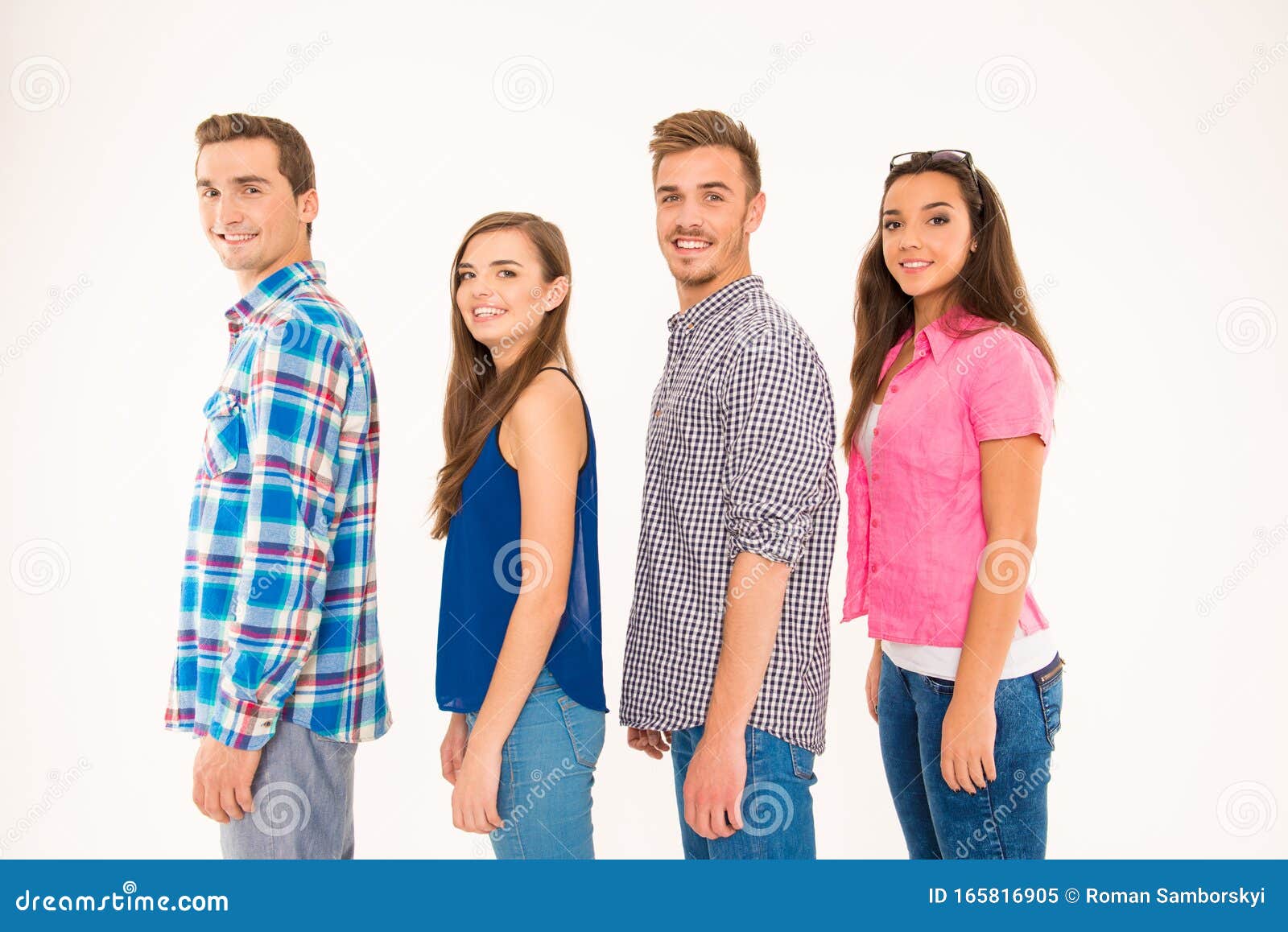 Cheerful Young People Standing in a Line Stock Image - Image of cute ...