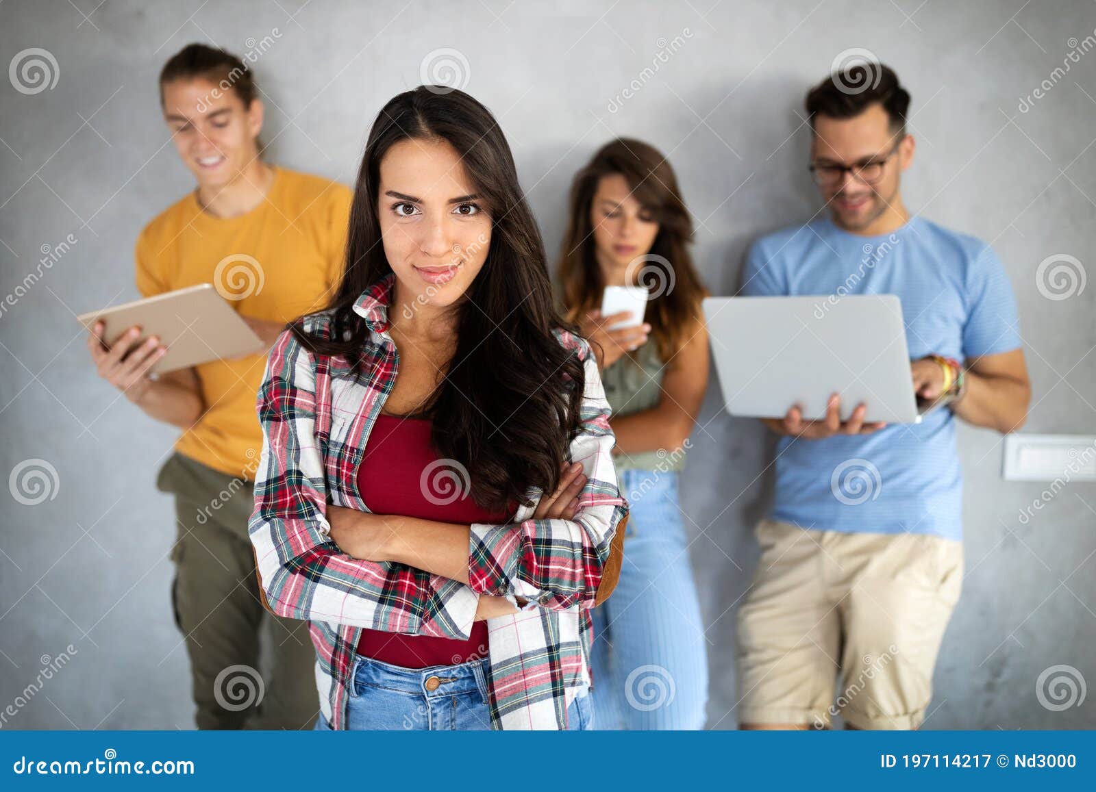 Happy Young People Working, Using Digital Devices. Technology, People ...