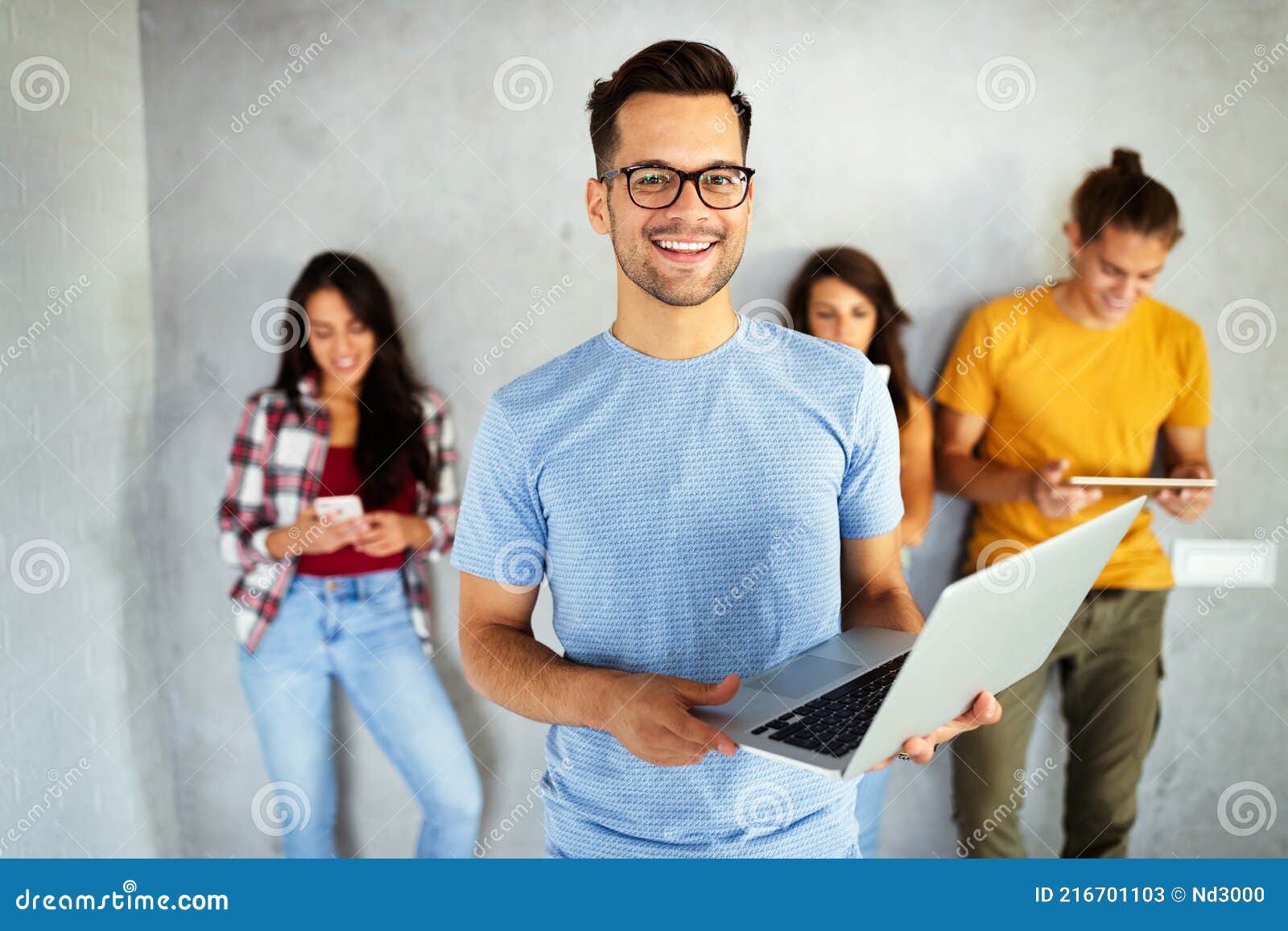 Happy Young People Working, Using Digital Devices. Technology, People ...