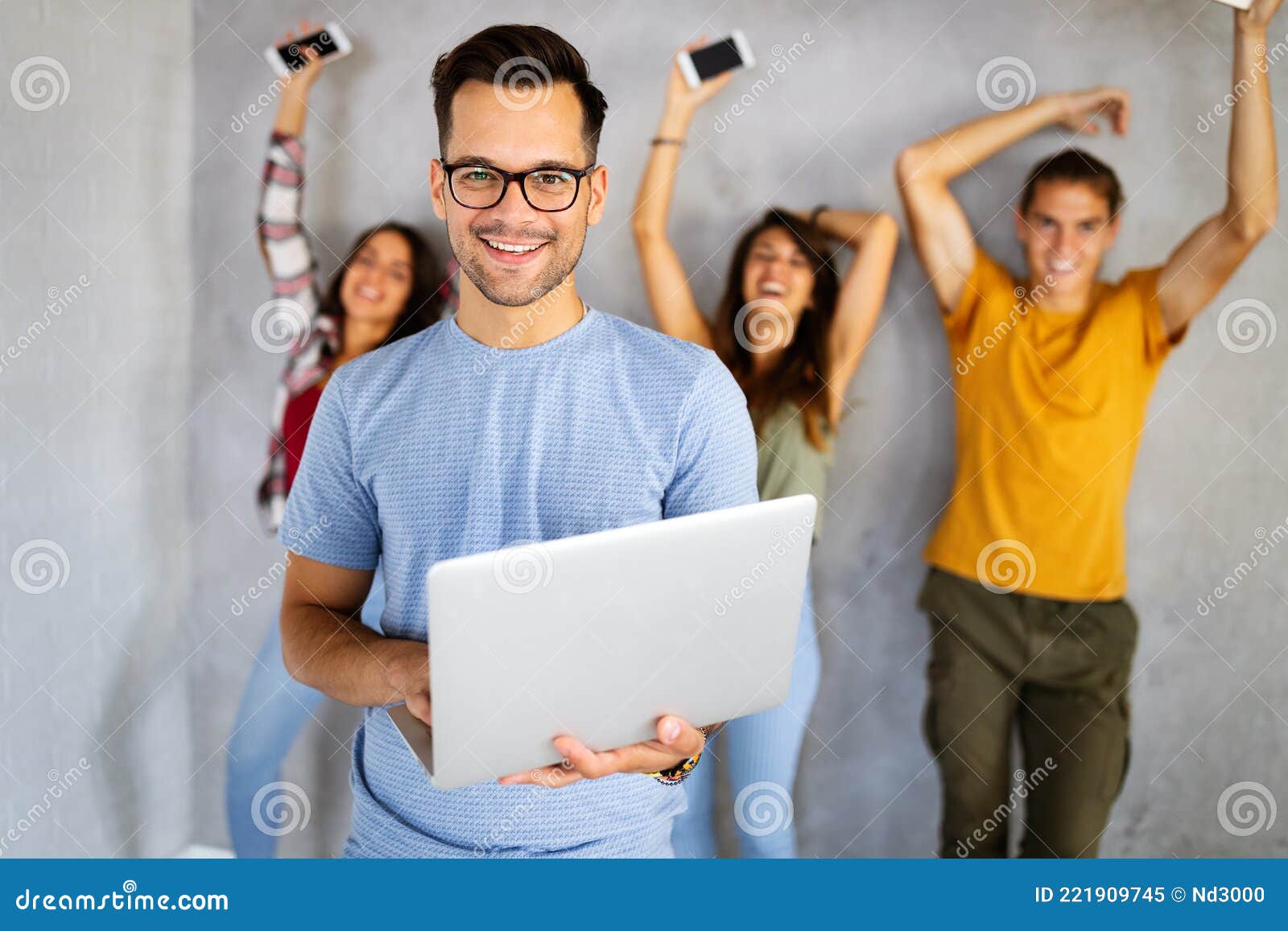 Happy Young People Working, Using Digital Devices. Technology, People ...