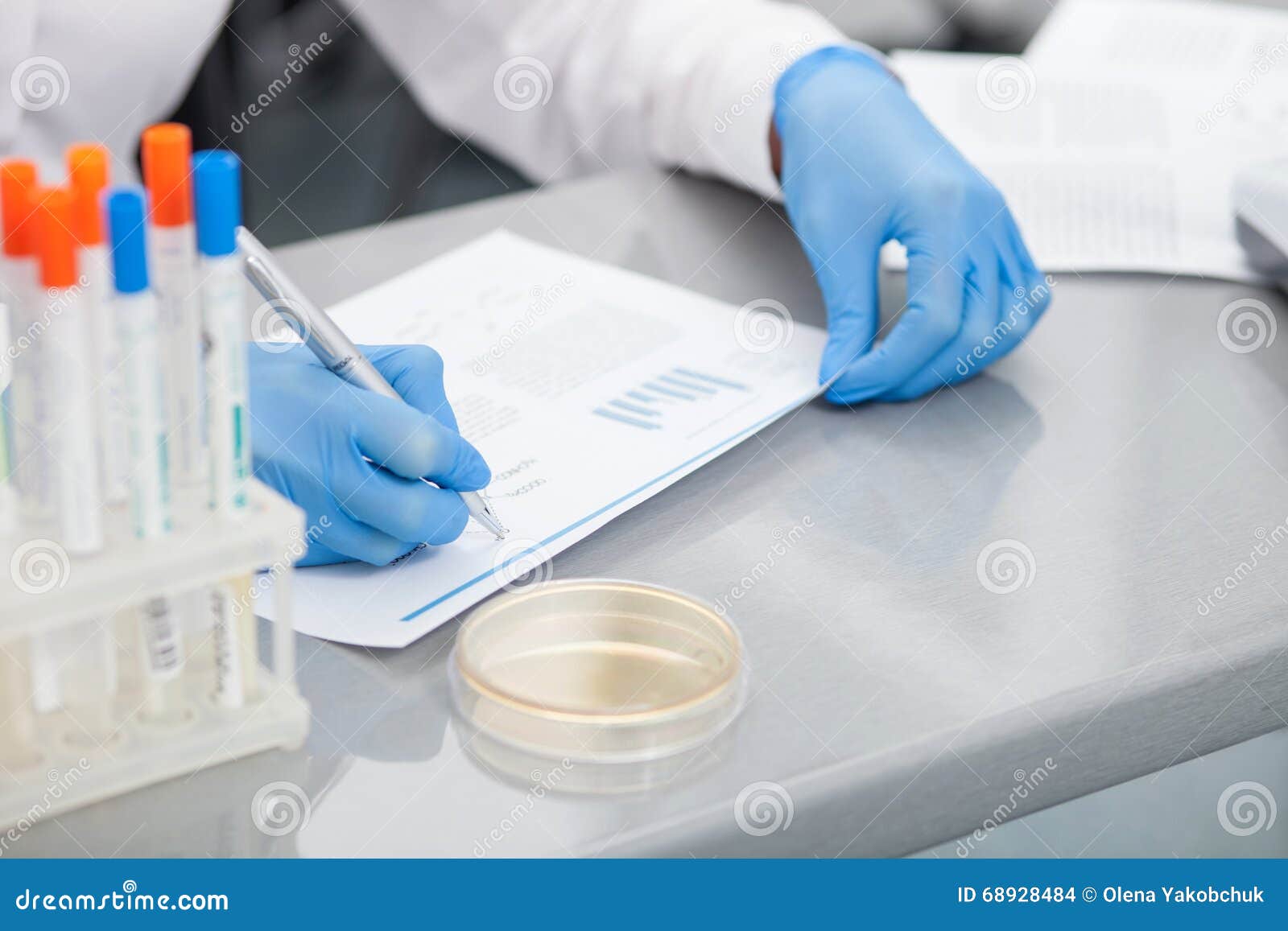 Cheerful Young Scientist is Working with Papers Stock Photo - Image of ...