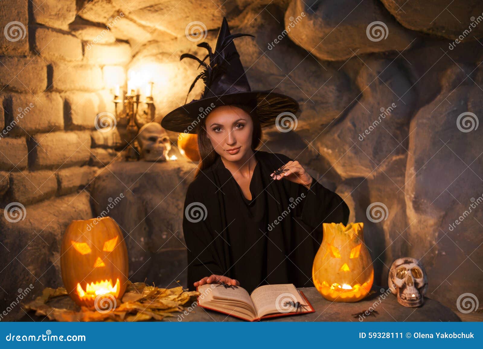 Cheerful Young Witch is Conjuring in Nut-Crack Stock Image - Image of ...
