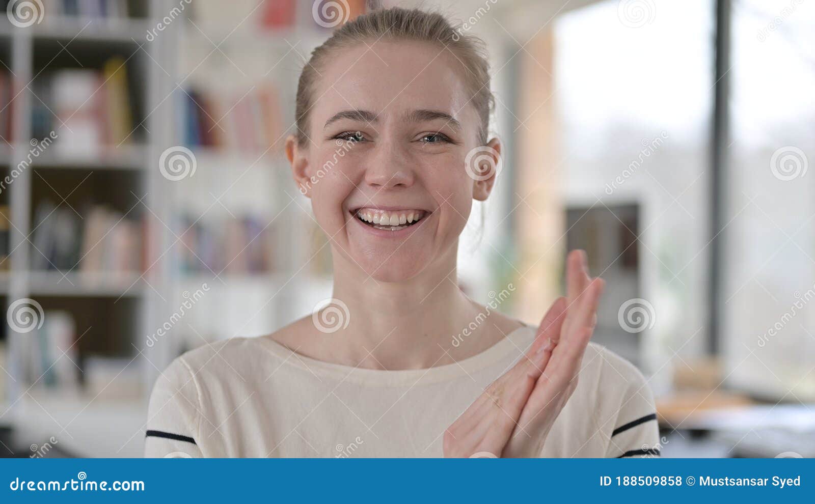 Cheerful Young Woman Clapping Stock Photo - Image of happiness ...