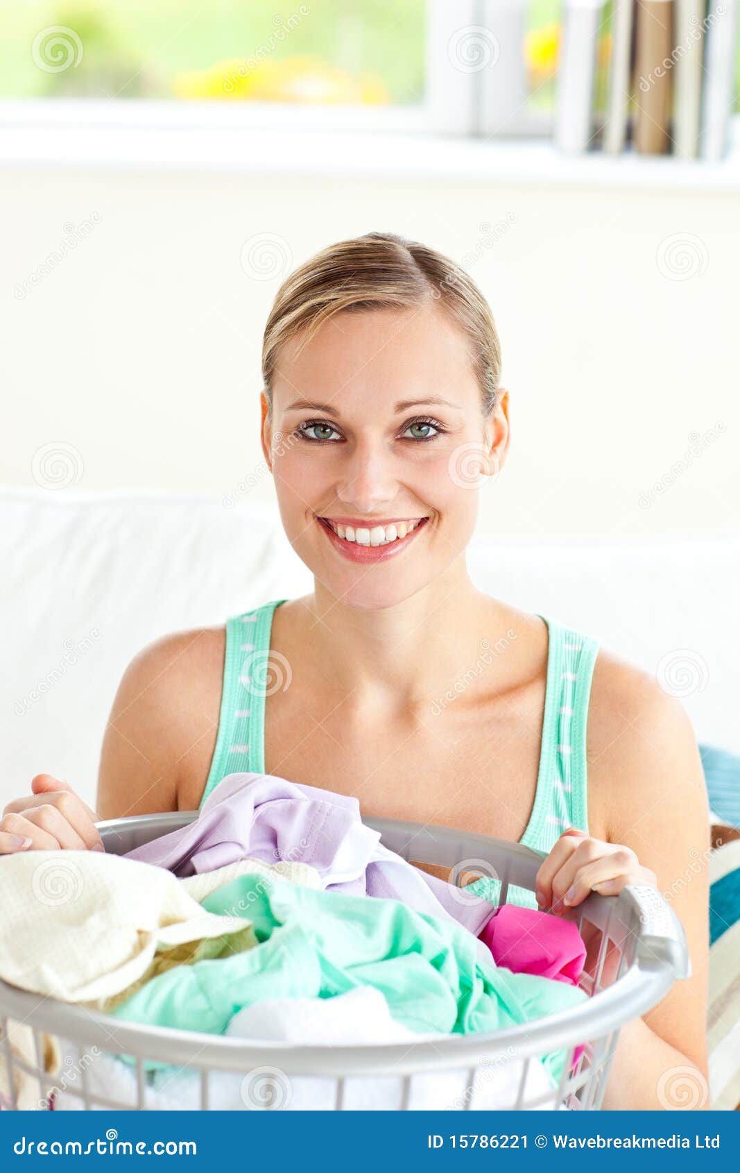 Cheerful Young Woman Doing the Laundry Stock Image - Image of isolated ...