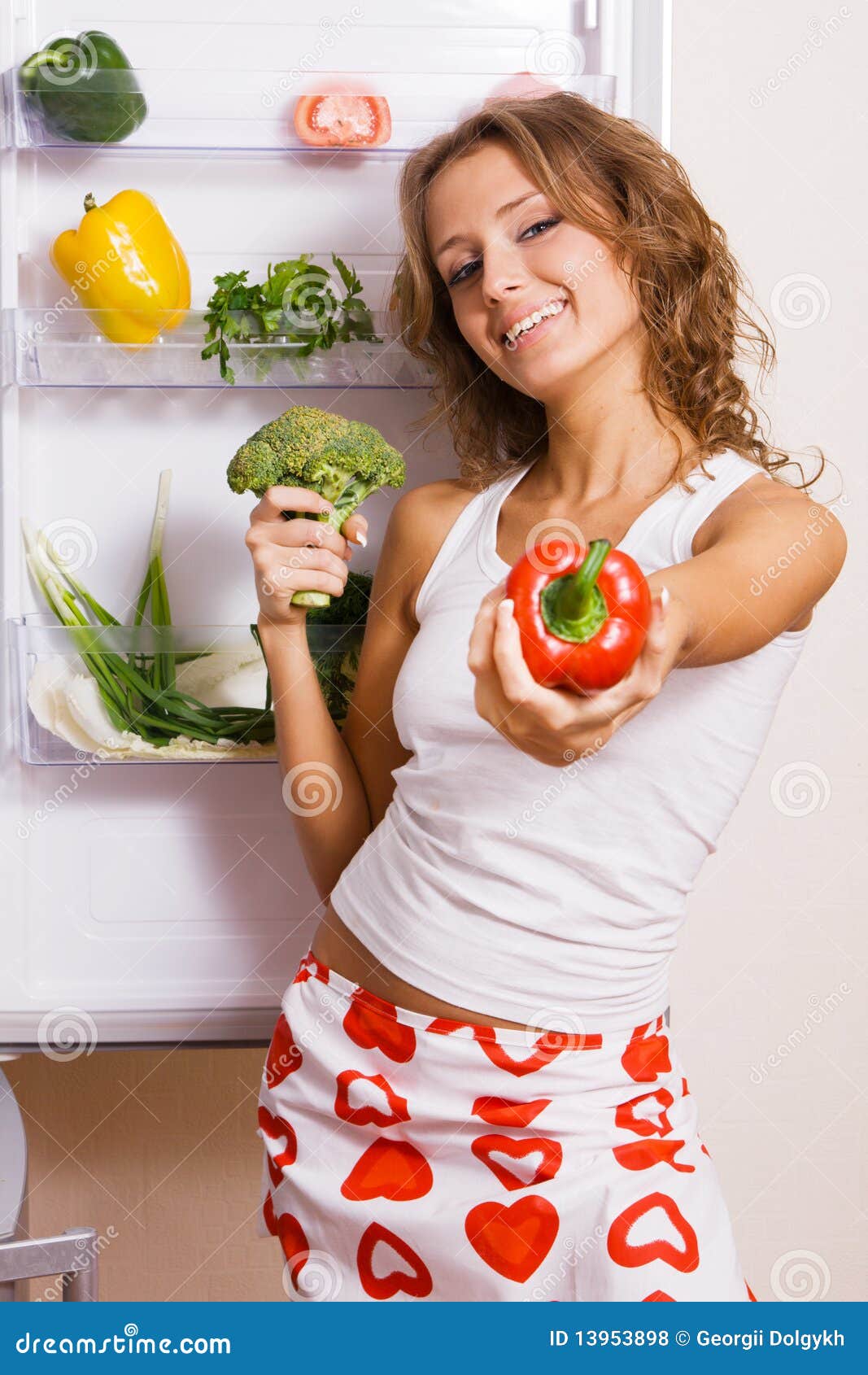 Cheerful Young Woman with Fresh Vegetables Stock Photo - Image of meal ...