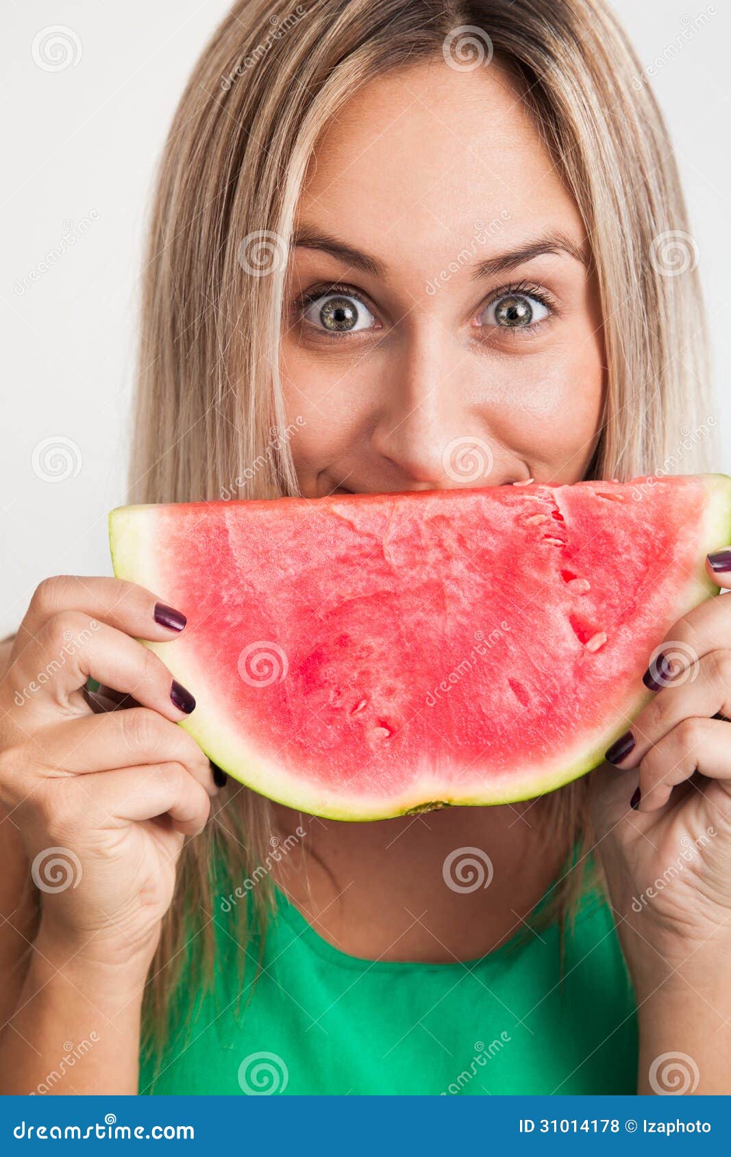 Cheerful Young Woman Holding Watermelon Stock Photo - Image of fruit ...