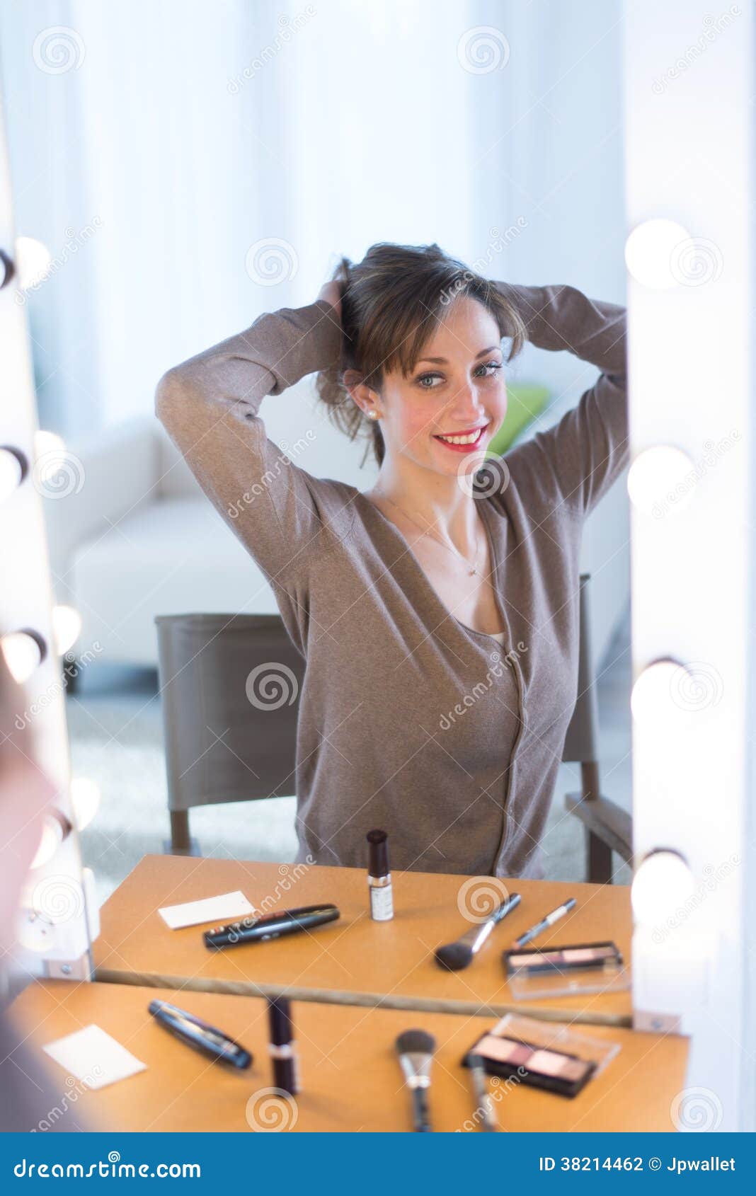 Cheerful Young Women Adjusting Her Make-up Stock Photo - Image of ...