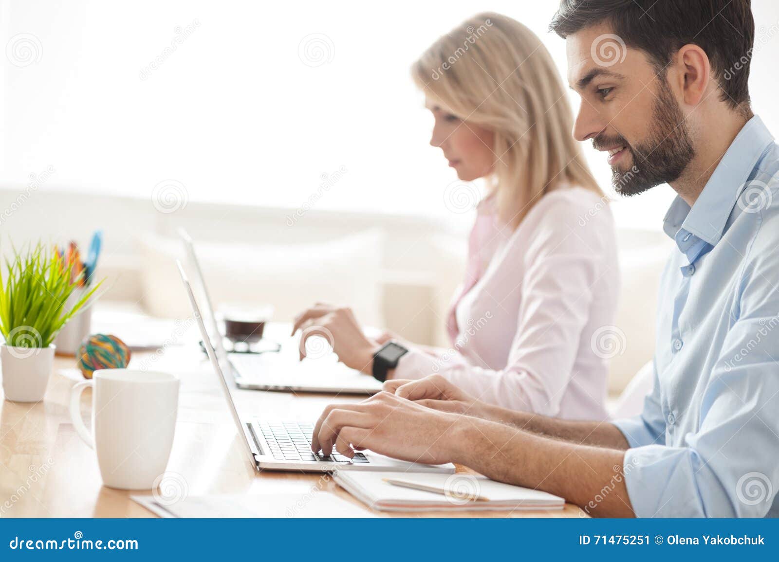 Cheerful Young Workers are Using Modern Computers Stock Image - Image ...