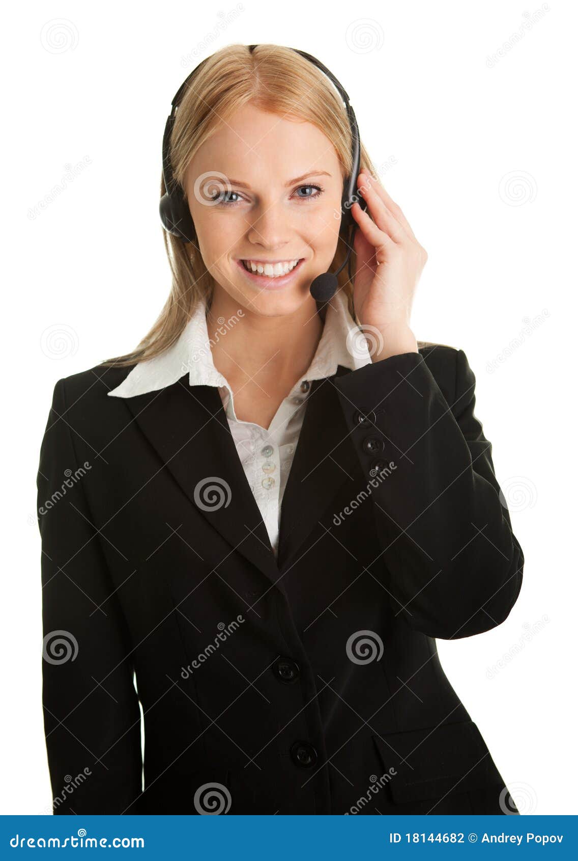 Cheerfull Call Center Operator Stock Photo - Image of people, handsfree ...
