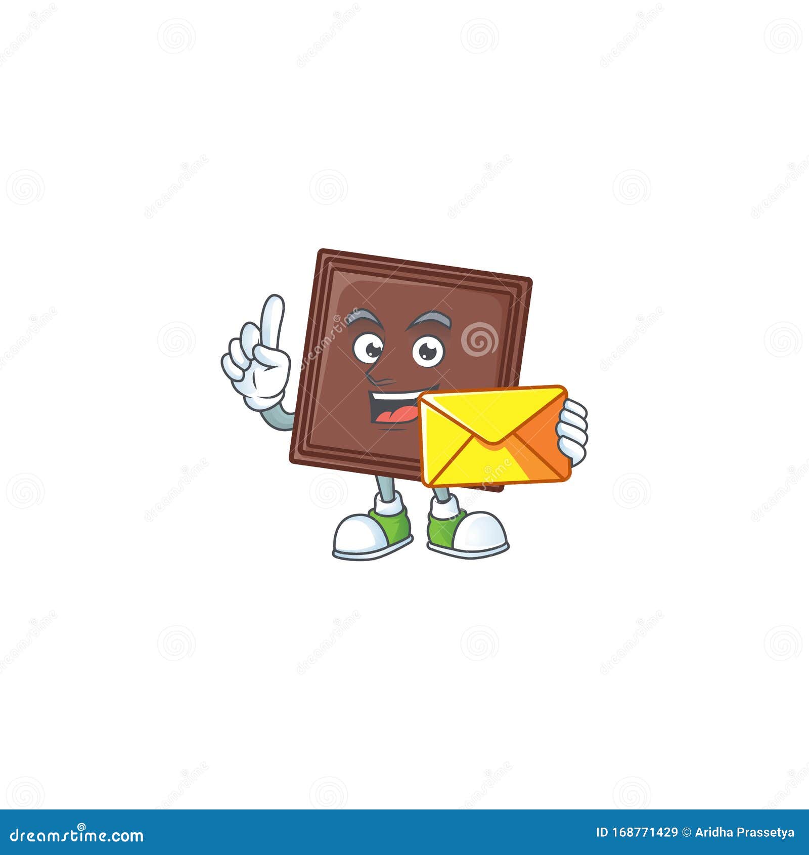 Cheerfully One Bite Chocolate Bar Mascot Design with Envelope Stock ...