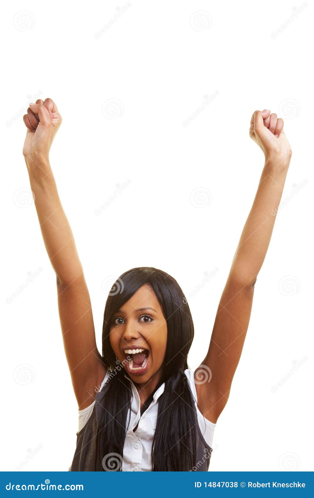 Cheering african woman stock photo. Image of confidence - 14847038