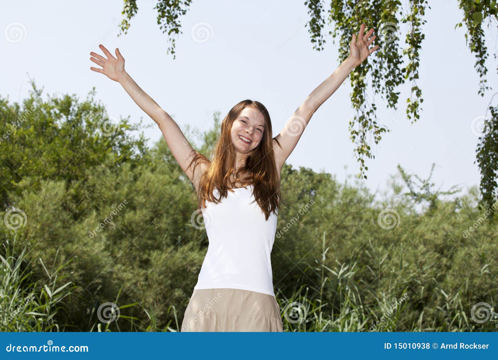 Cheering Beautiful Young Woman Stock Photo - Image of cheering ...