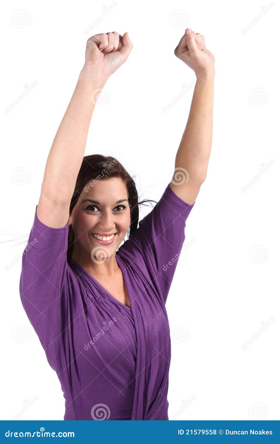Cheering Beauty Lady stock photo. Image of brunette, arms - 21579558