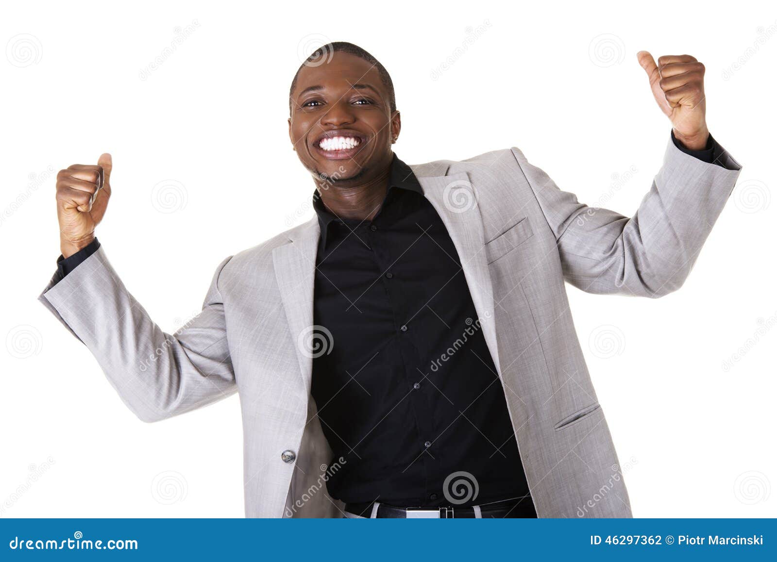 Cheering black man stock photo. Image of portrait, fashion - 46297362