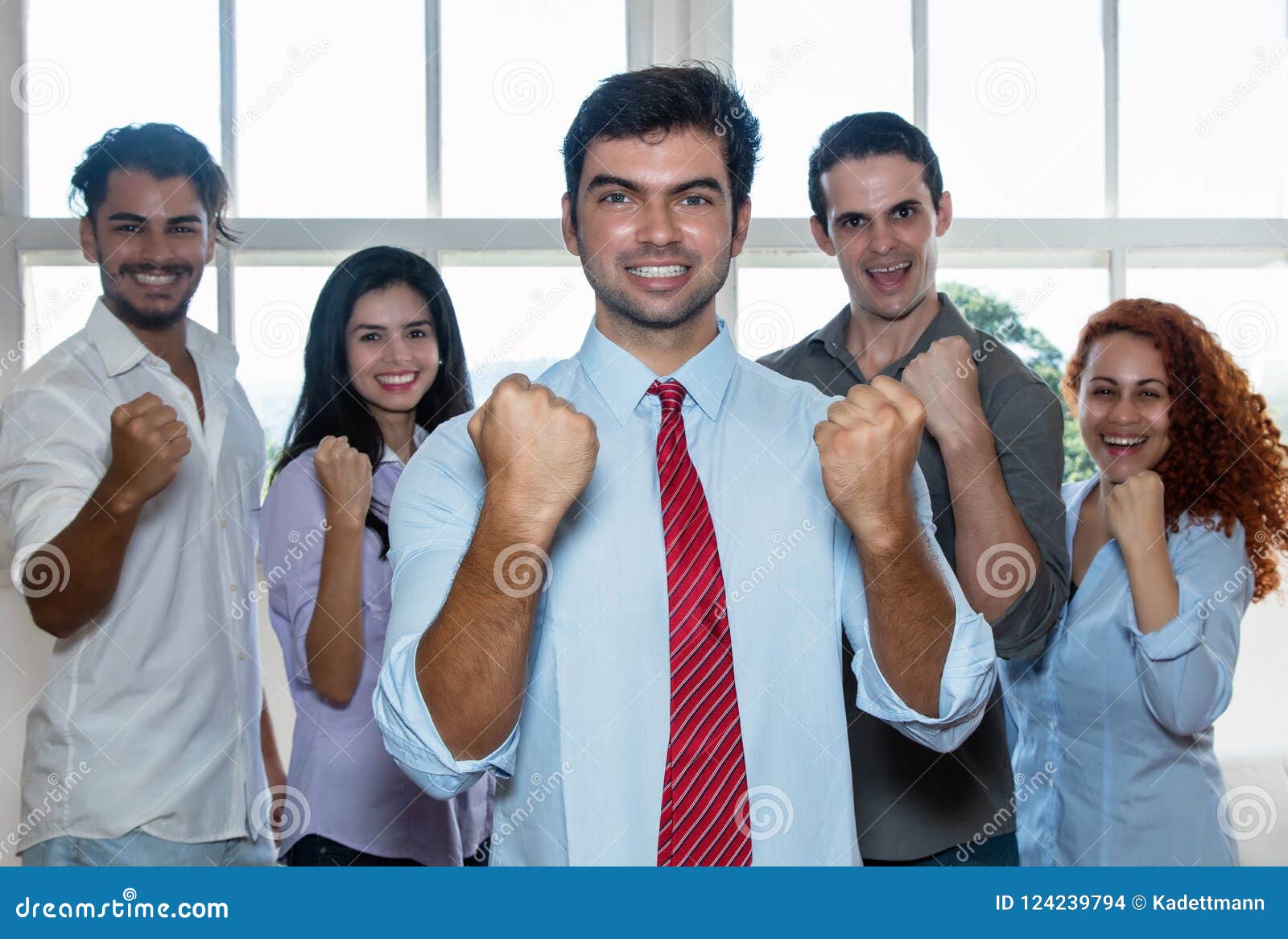 Cheering Boss with Successful Employees Stock Photo - Image of ...