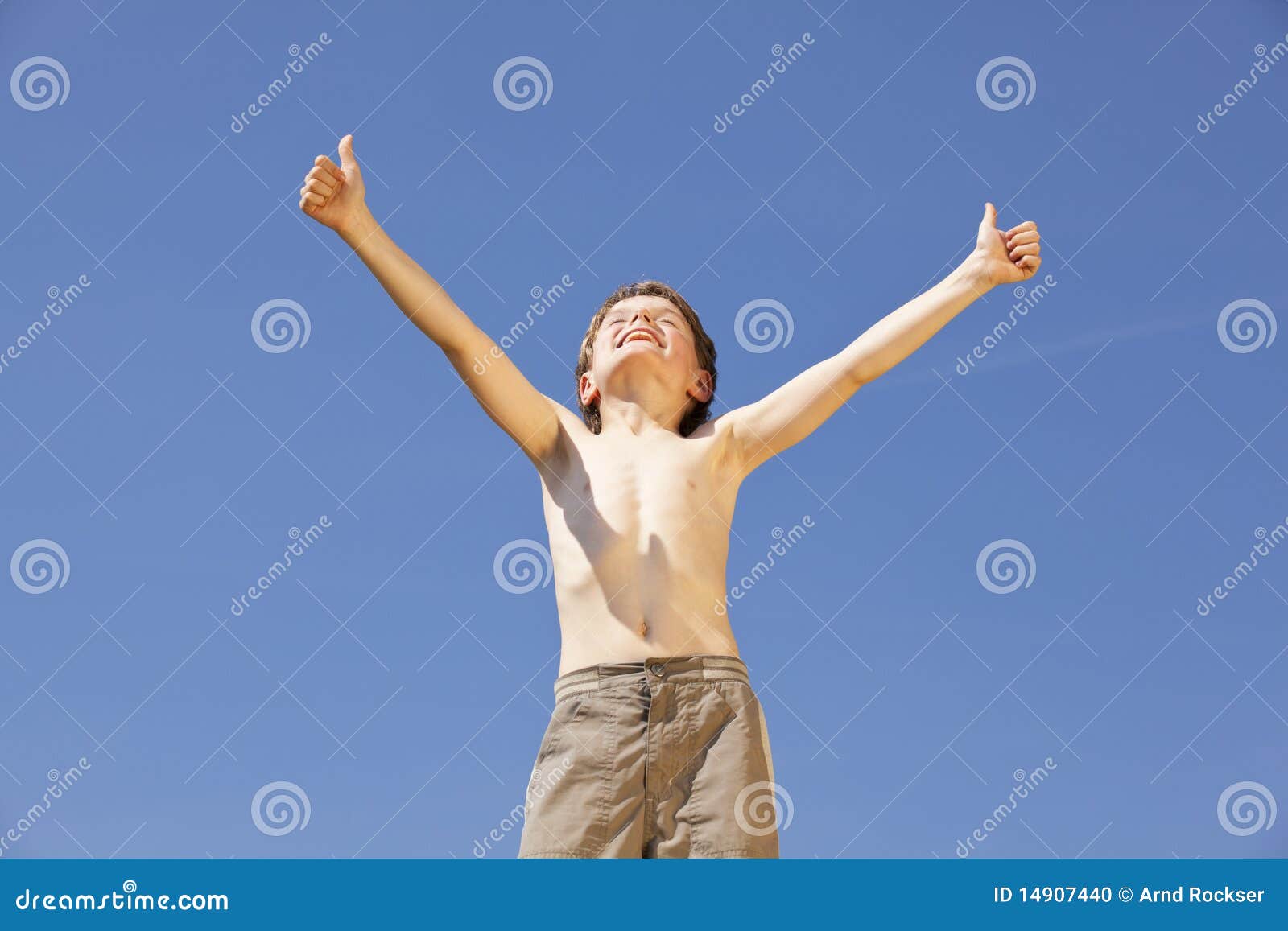 Cheering Boy Posing Thumbs Up Stock Photo - Image of kids, enjoying ...