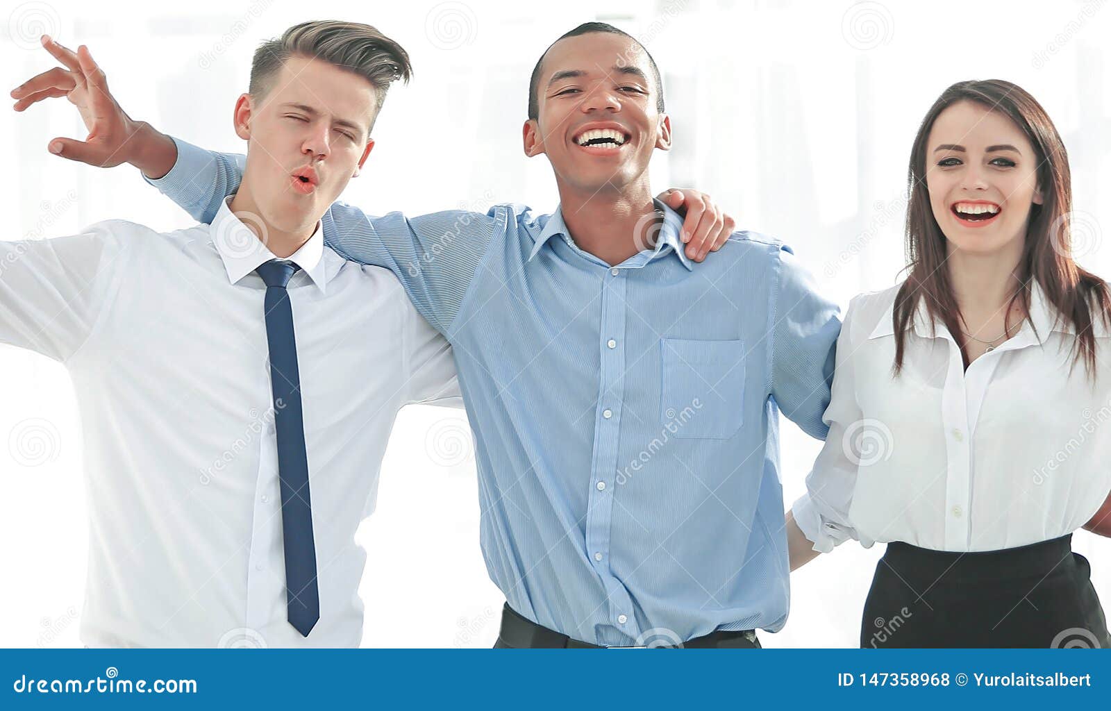 Cheering Business Team in the Background of the Office Stock Photo ...