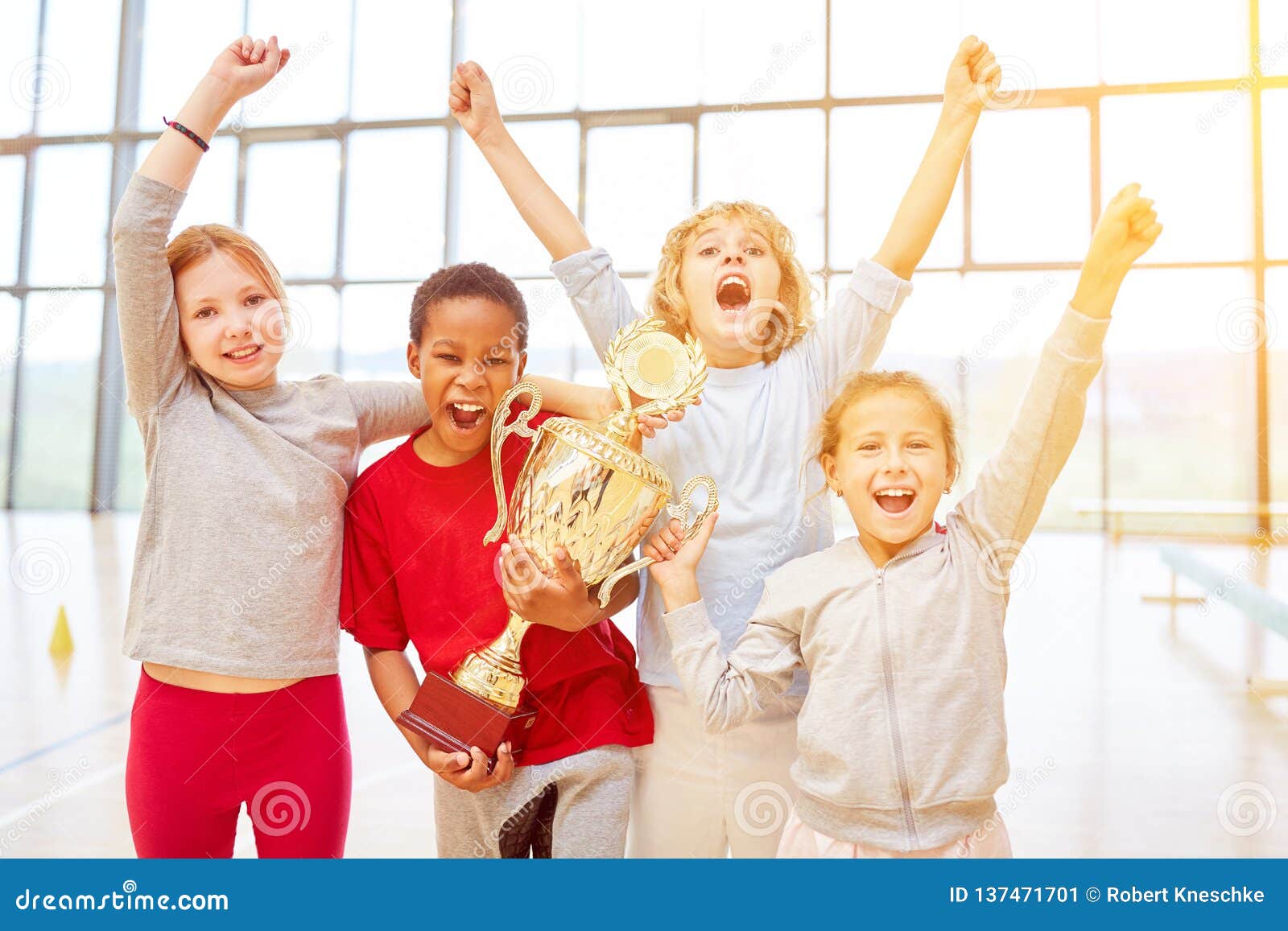 Cheering Children As Winners after Competition Stock Image - Image of ...
