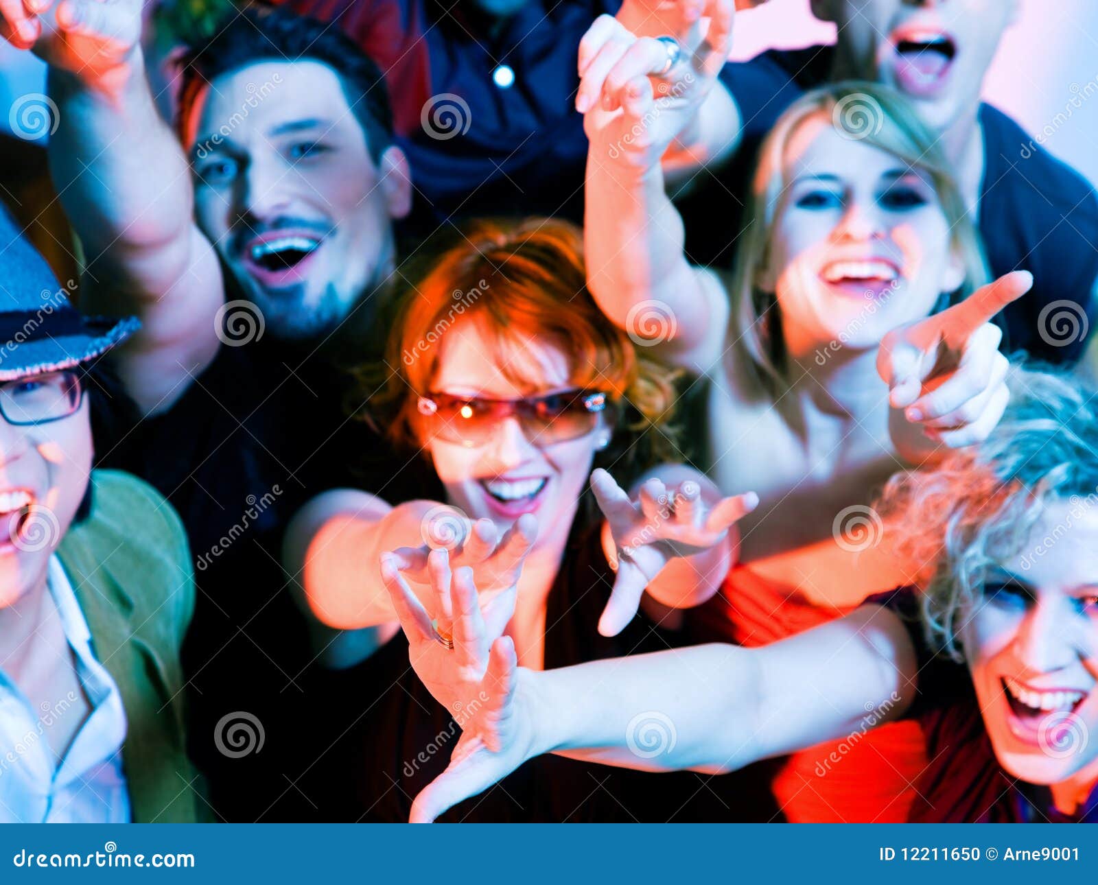 Cheering Crowd in Disco Club Stock Photo - Image of clubbing, friends ...