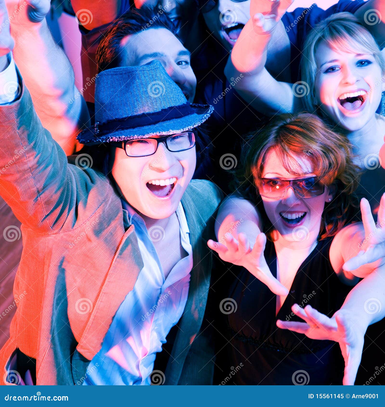 Cheering Crowd in Disco Club Stock Image - Image of caucasian ...