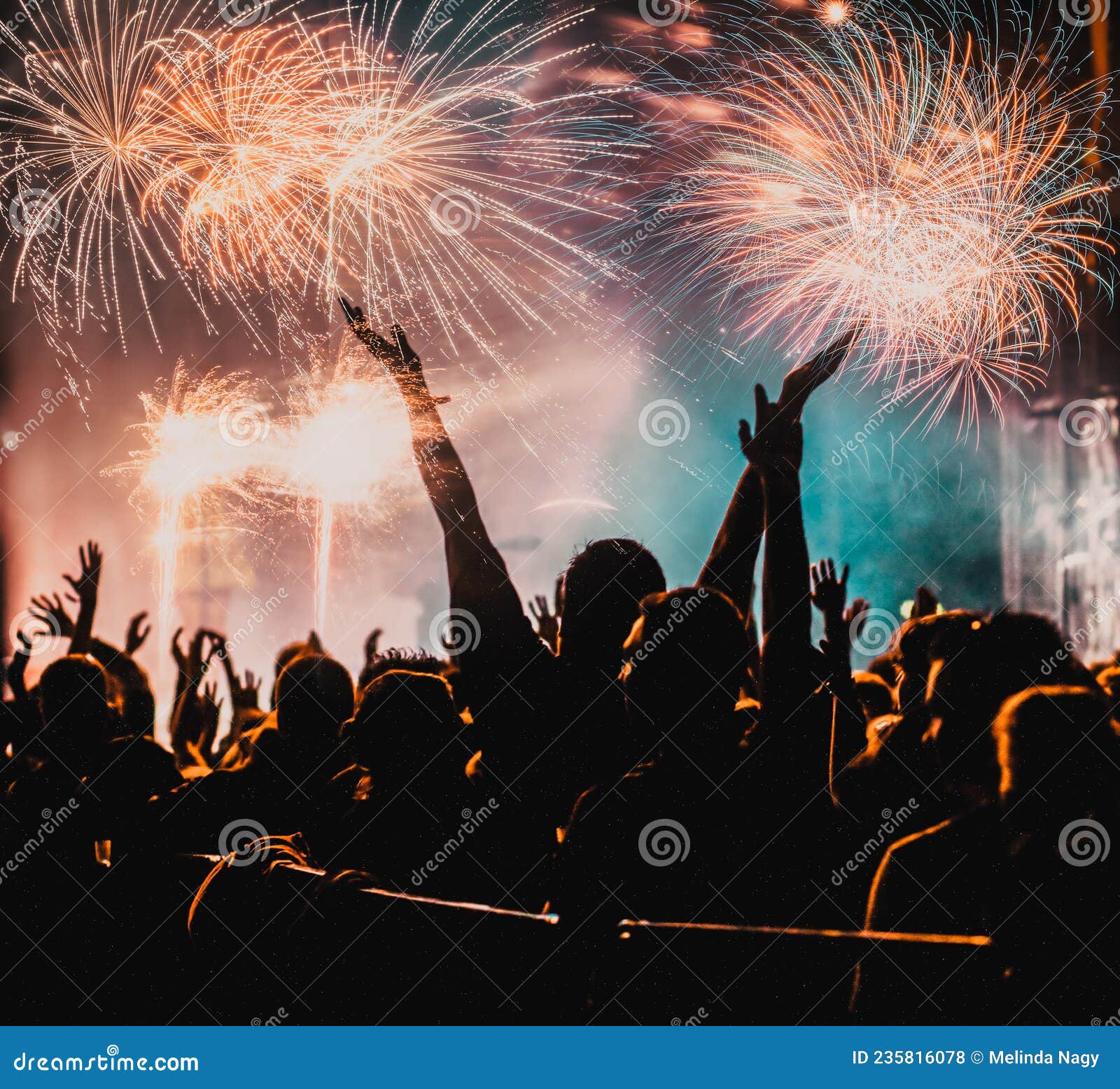 Cheering Crowd and Fireworks Editorial Stock Photo - Image of dancer ...