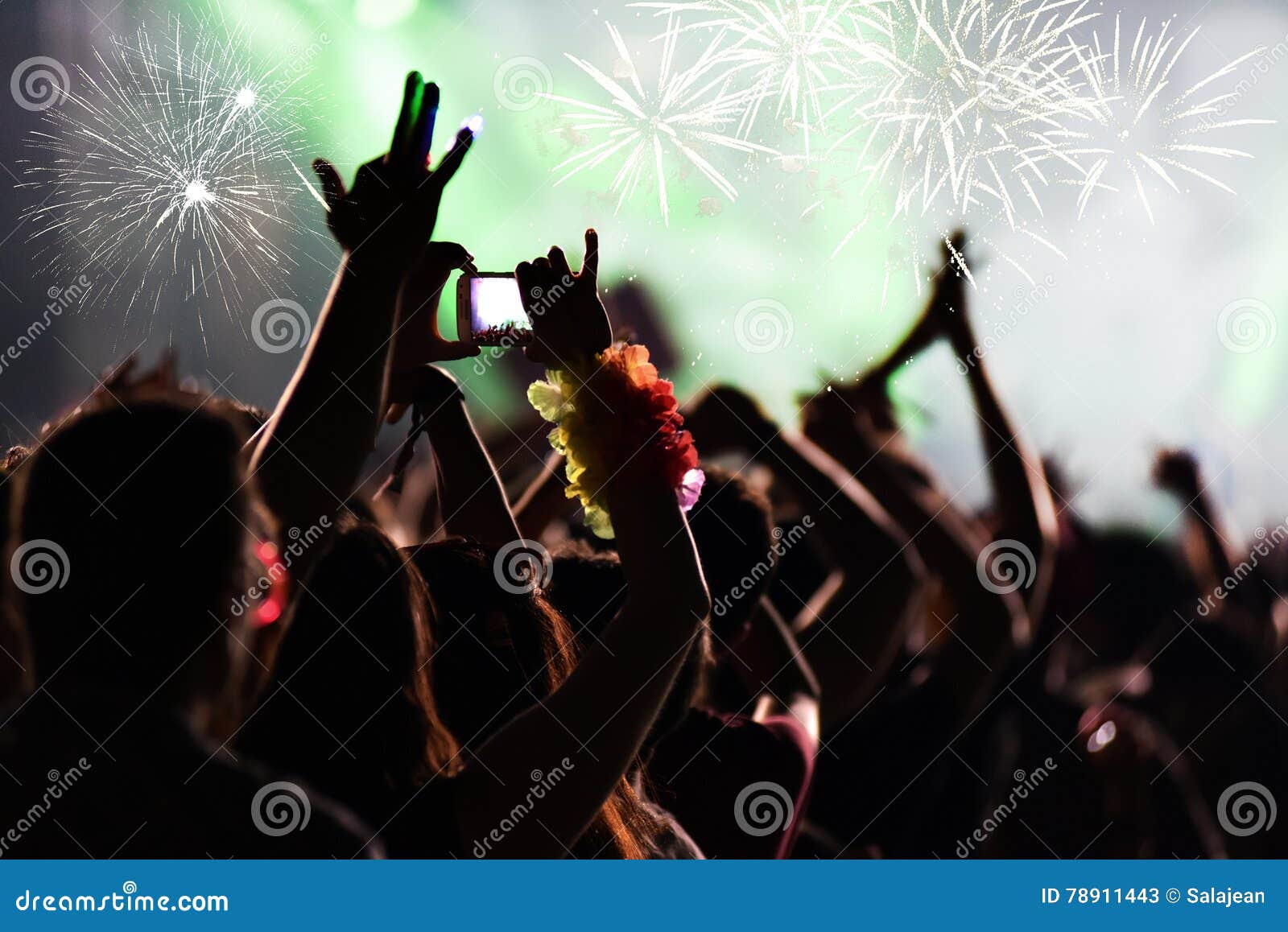 Cheering Crowd and Fireworks - New Year Concept Editorial Stock Photo ...