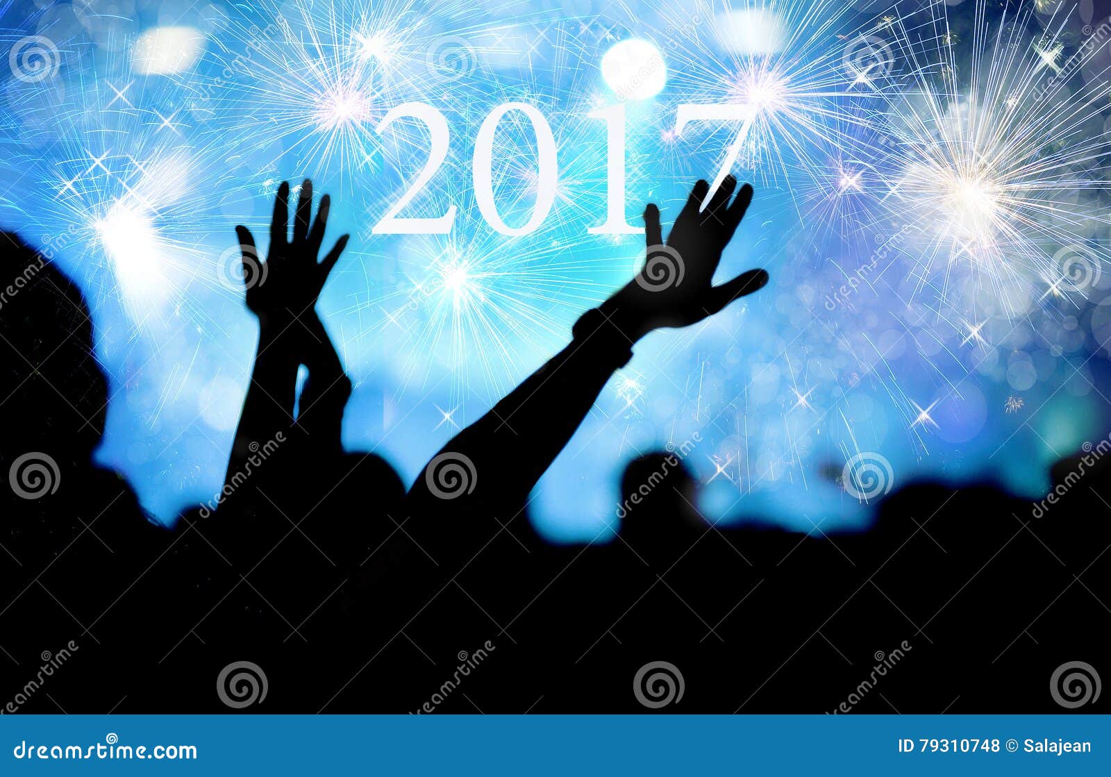 Cheering Crowd and Fireworks. 2017 New Year Concept Stock Illustration ...
