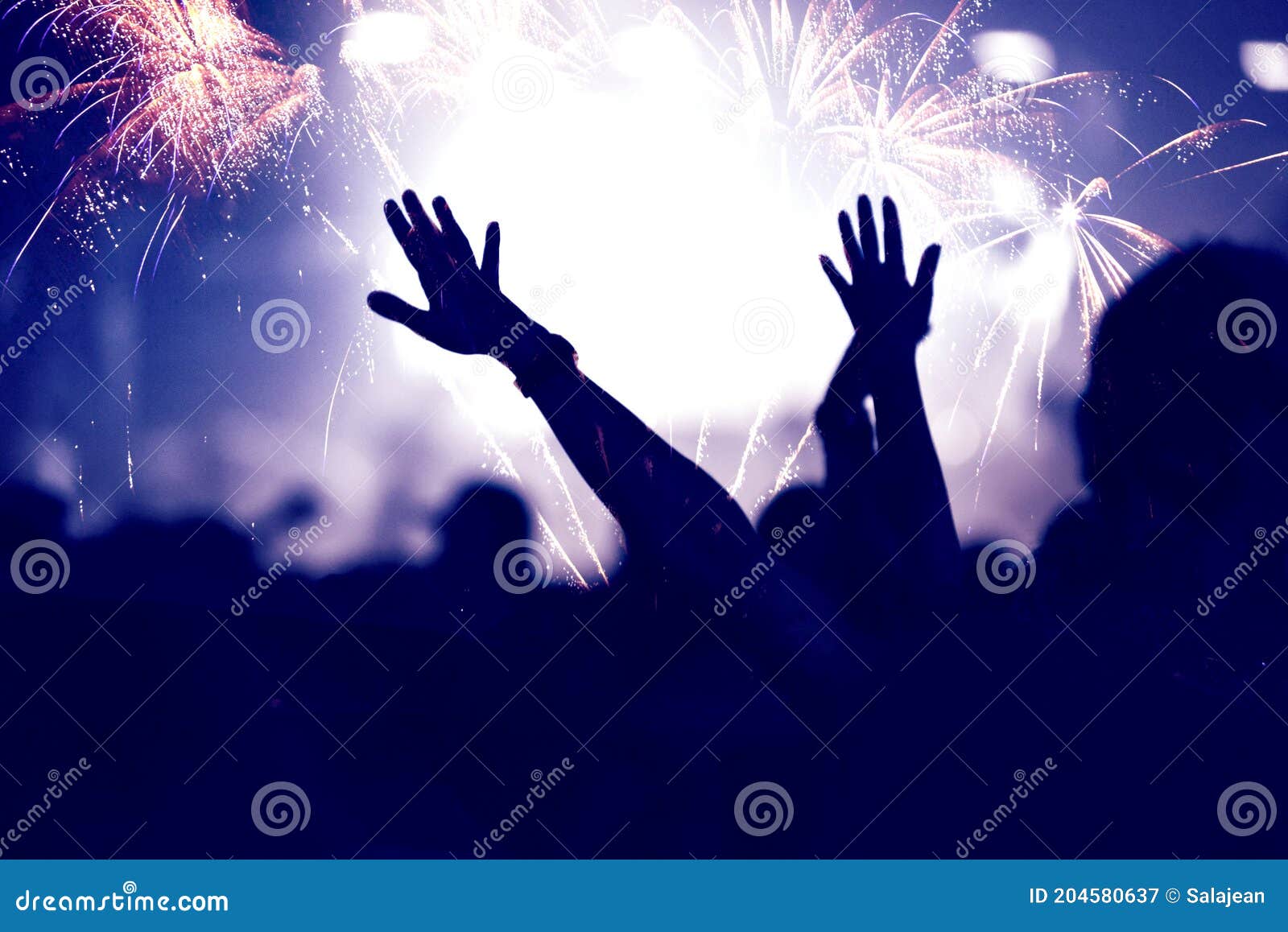 Cheering Crowd and Fireworks Stock Image - Image of lights, happy ...
