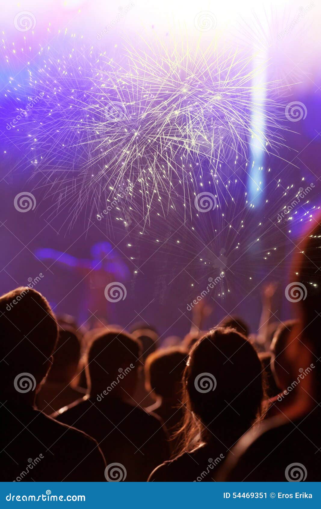 Cheering Crowd in Front of Stage Lights - Retro Photo Stock Image ...
