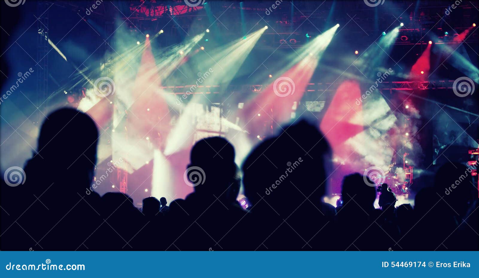 Cheering Crowd in Front of Stage Lights - Retro Photo Stock Photo ...