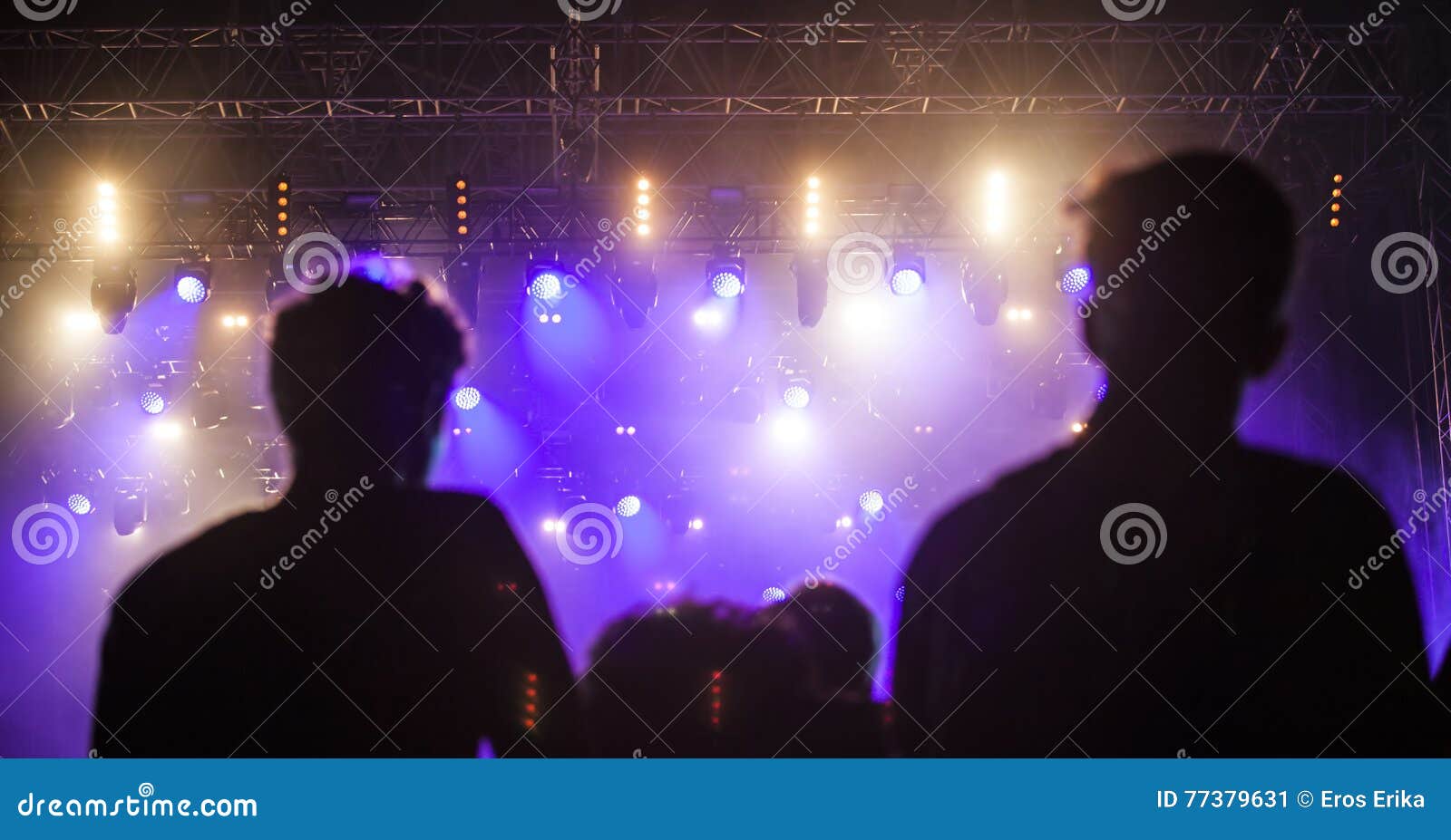 Cheering Crowd in Front of Stage Lights - Retro Photo Stock Image ...